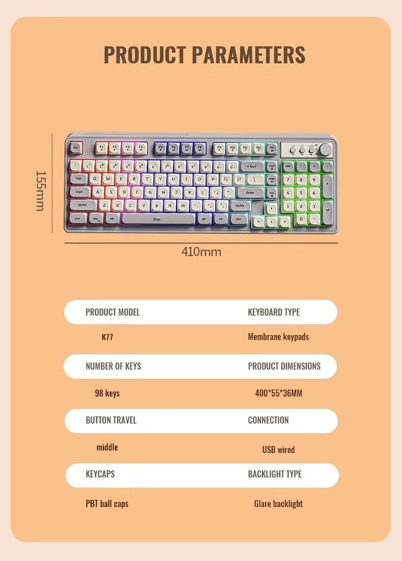 Zeus Wired Gaming Keyboard Multi Colors Mixing 98 Keys USB Mechanical ...