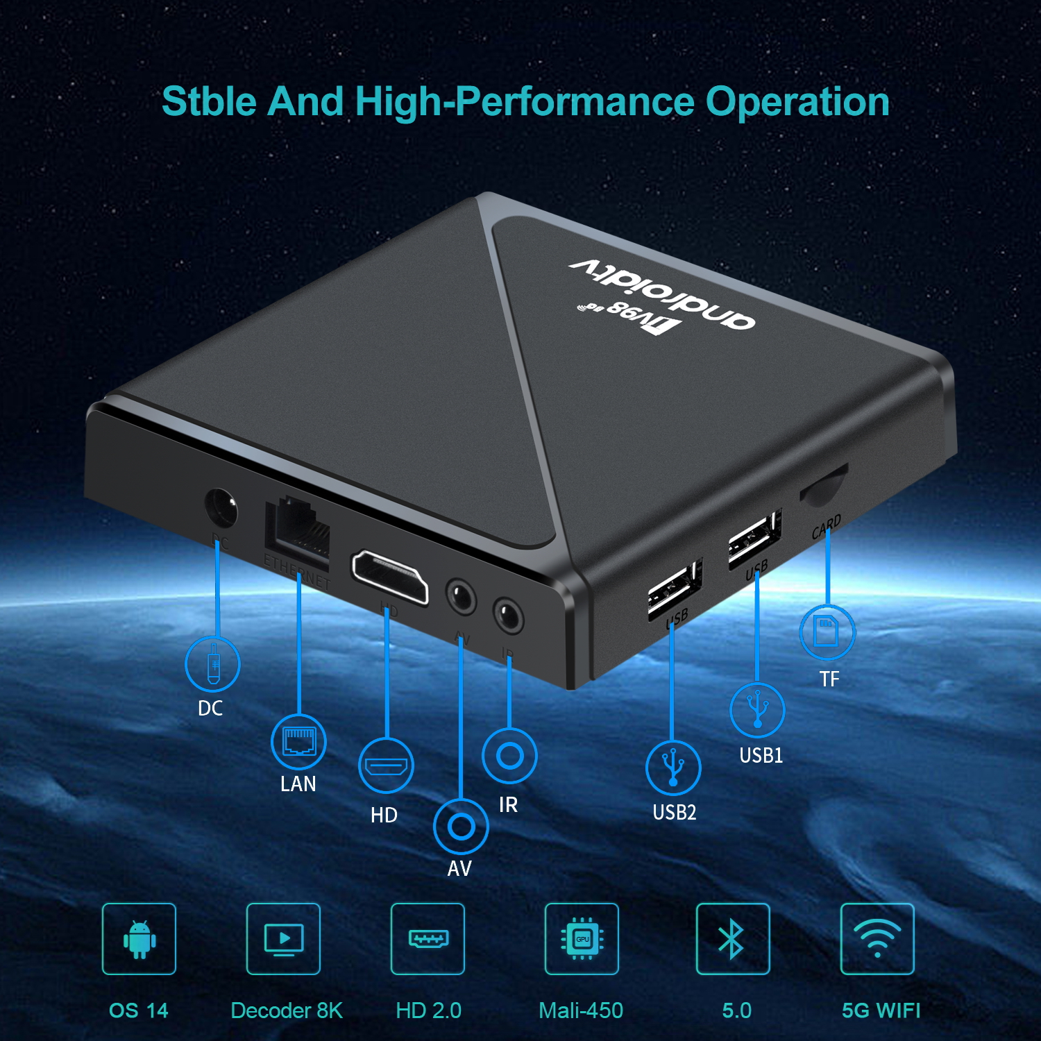 TV98 PRO 8K Ultra HD Smart TV Box 8+128GB Dual WiFi Android 14 BT5.0 ...
