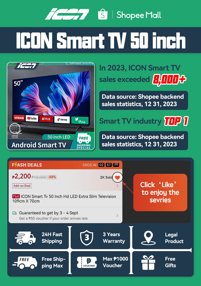 ICON Smart Tv Hd LED Extra Slim Television Google Flat Screen Portable ...