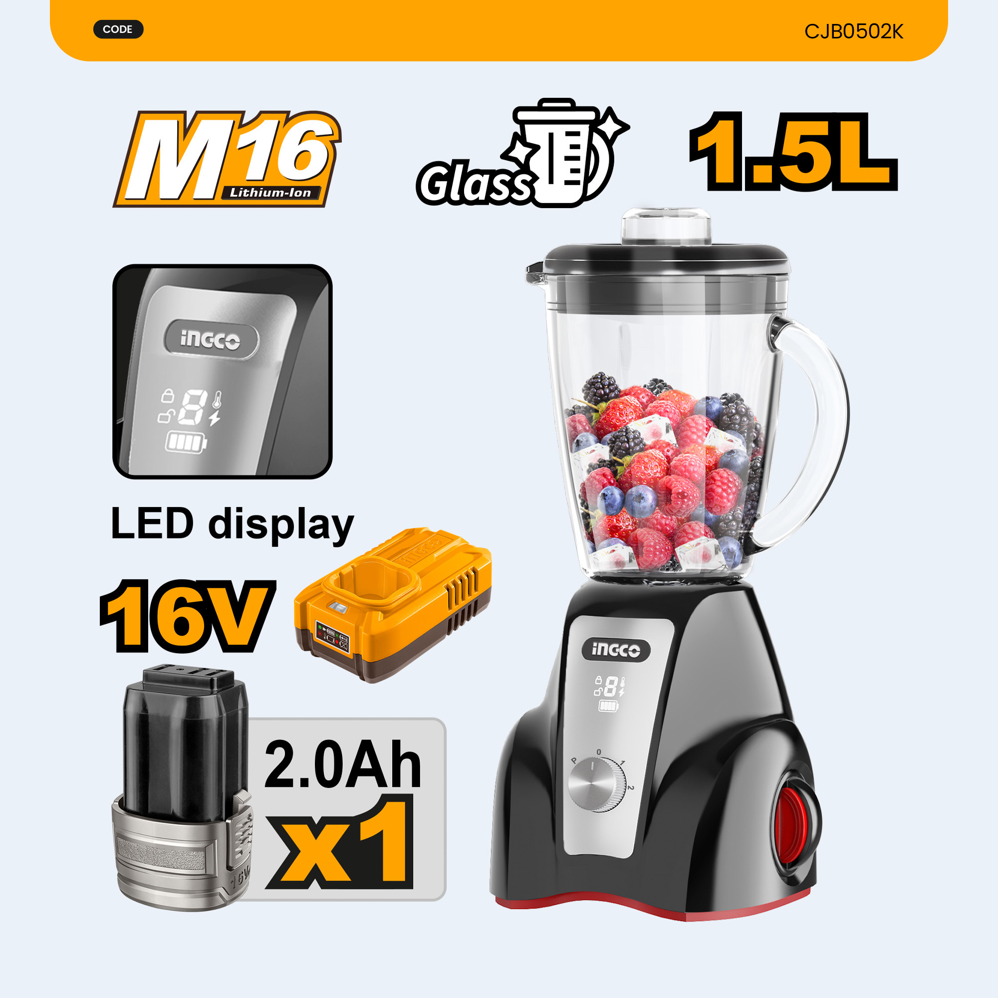 Ingco 300W Cordless 1.5L Stand Blender with 2 Speed Control and LED ...