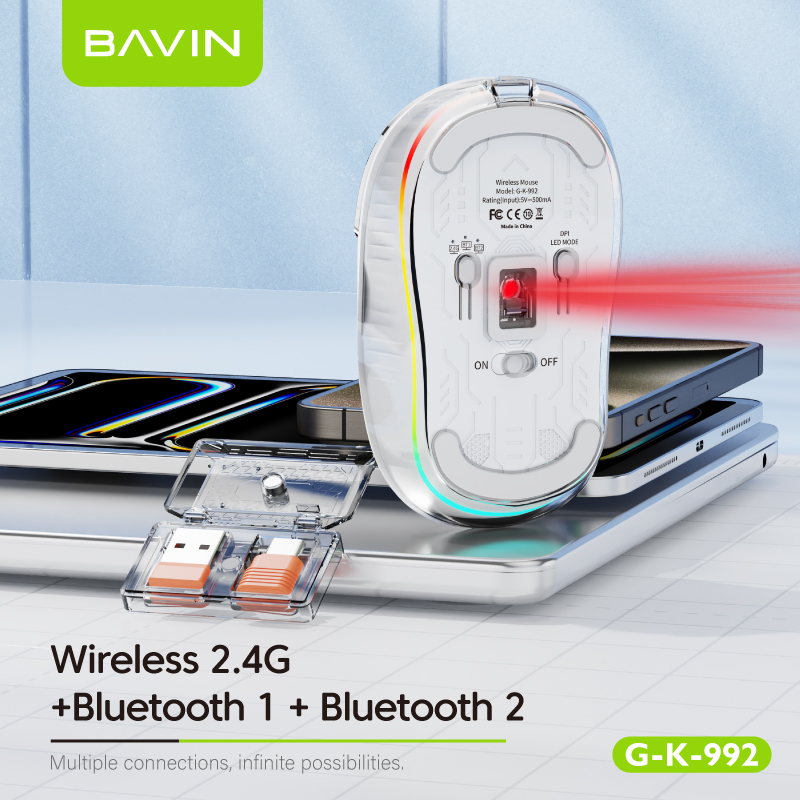BAVIN K992 RGB Wireless Gaming Mouse w/ Translucent Magnetic Top Cover ...