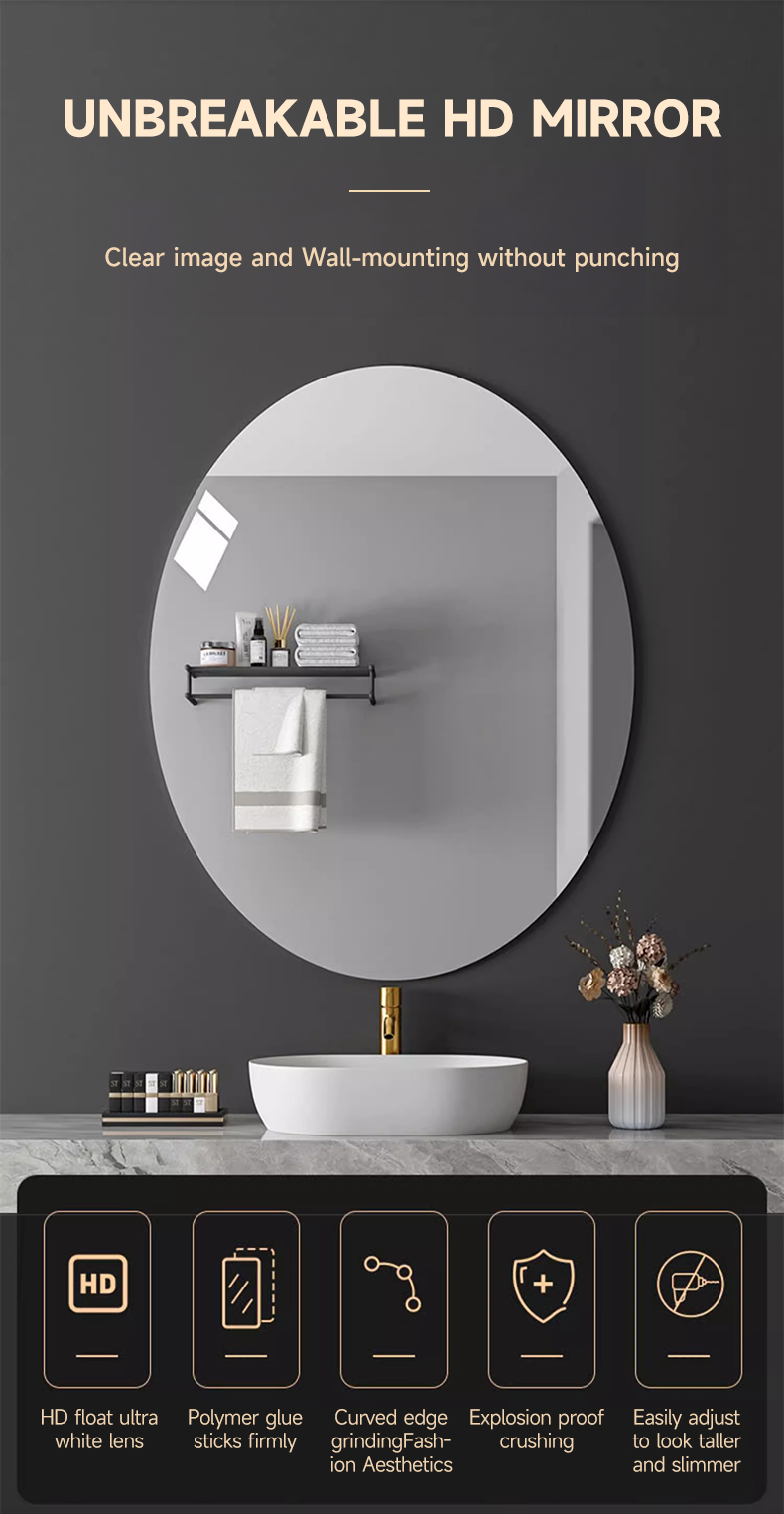 Oimiu HD Bathroom Mirror Sticker Wall Acrylic Oval Vanity Mirror ...