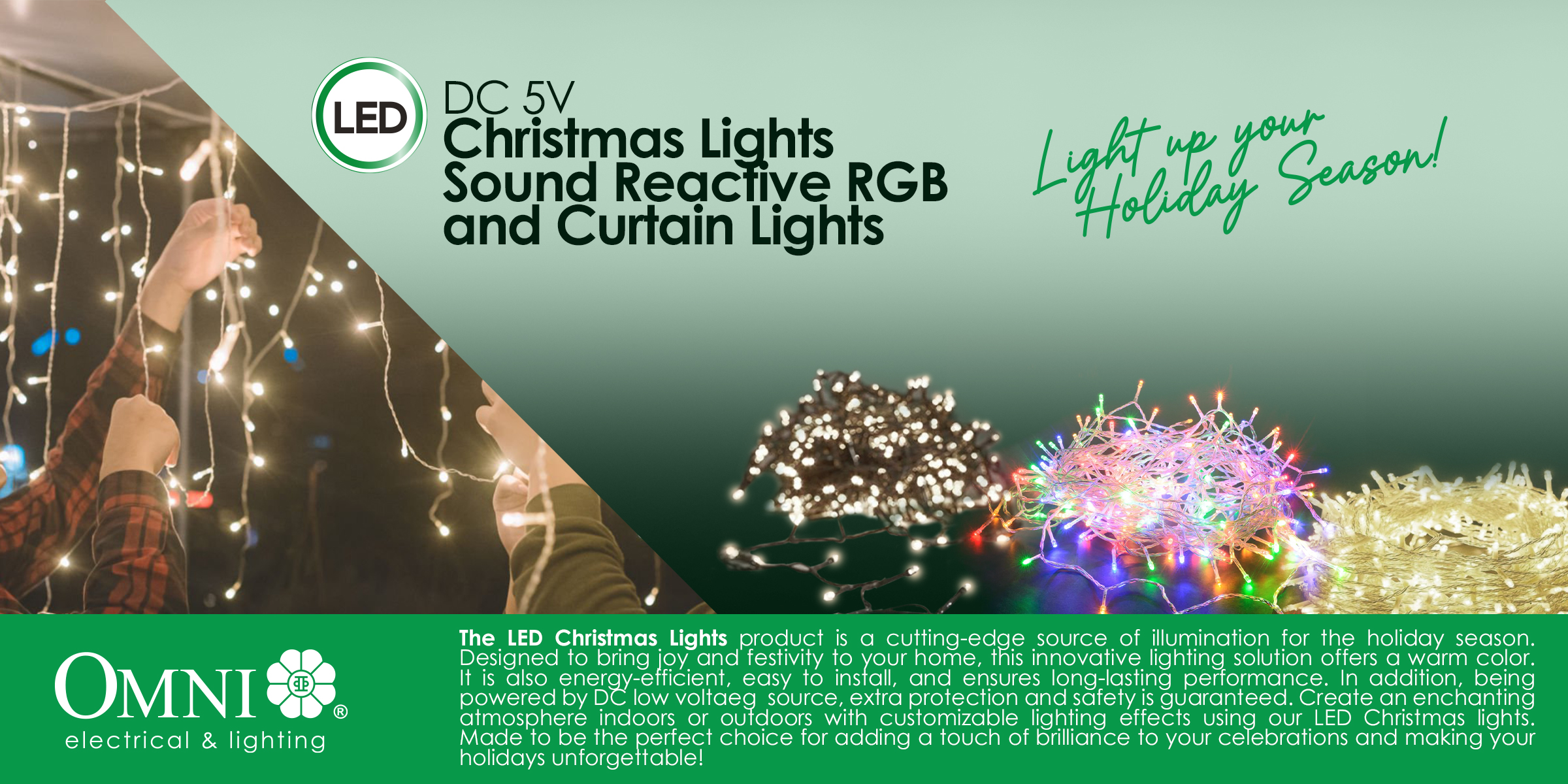 OMNI LED DC Low Voltage Curtain Christmas Lights - LXL31V-400LC5MW ...