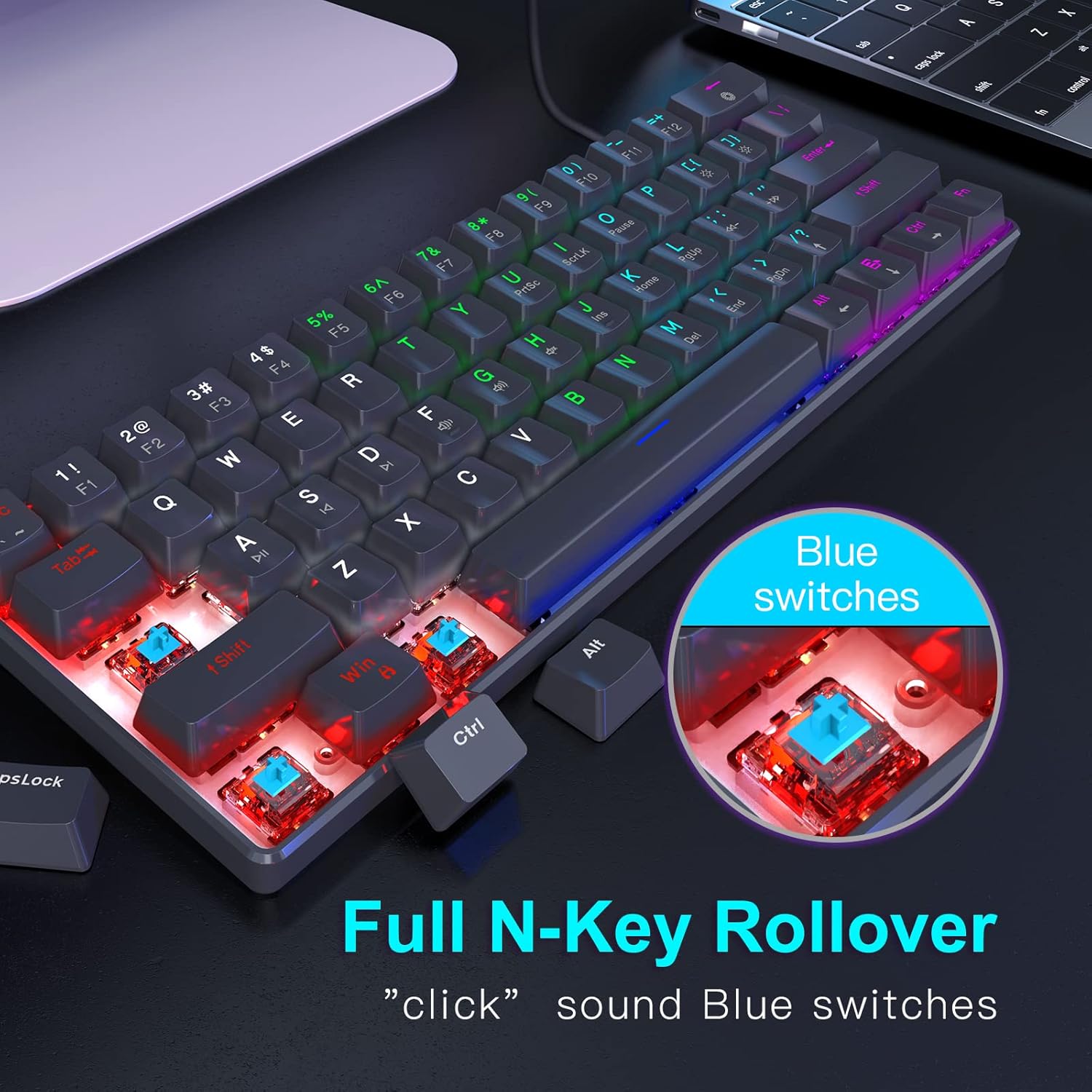 Zeus 61 Key Wired Type C Mechanical Keyboard With Blue Switch RGB ...