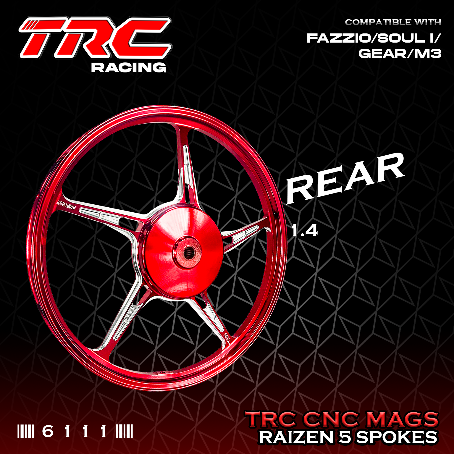 TRC CNC Mags Raizen 5 Spokes (1.4 F x 1.4 R x 17) Malaysian Concept for ...