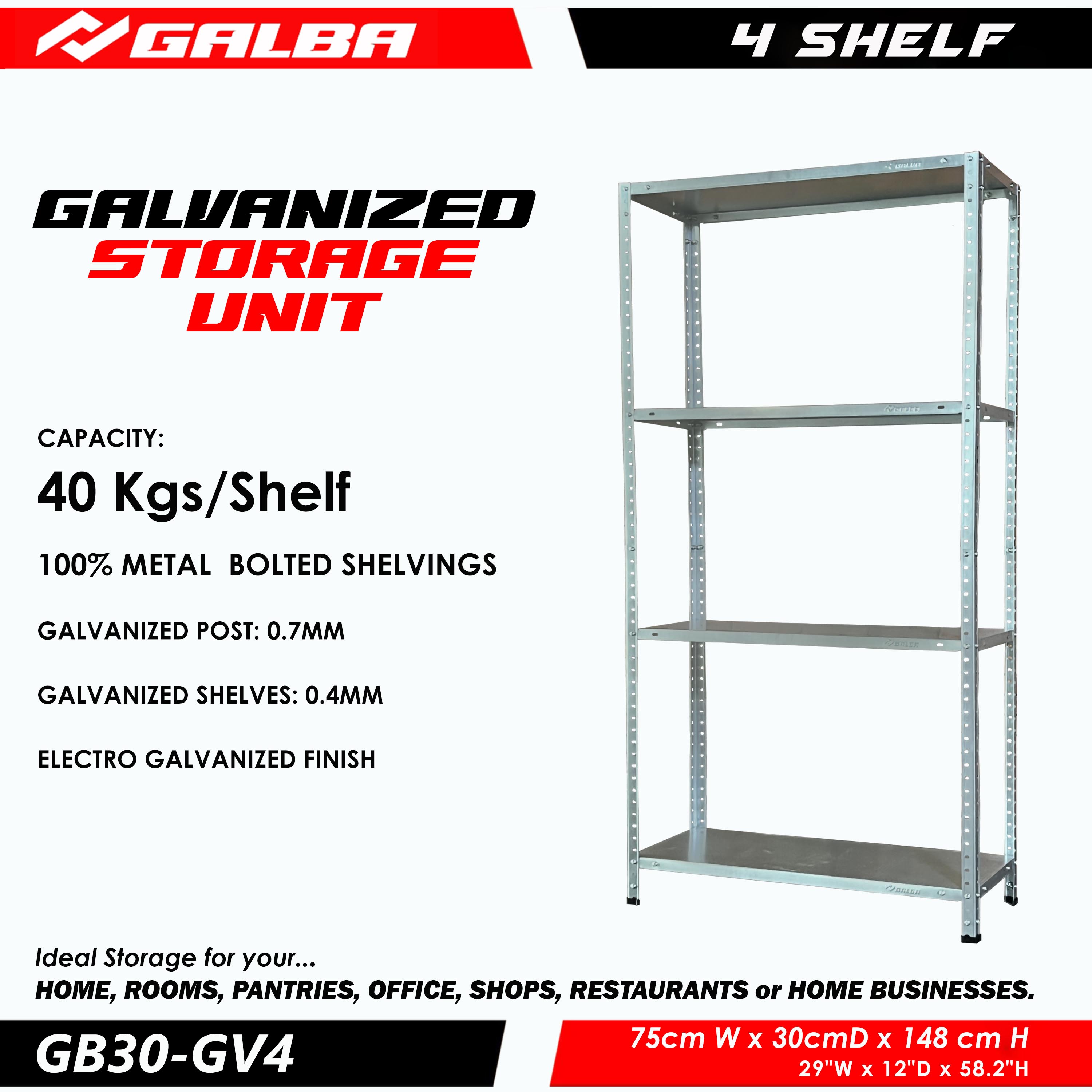 GALBA All-Metal Storage Rack Adjustable 3/4/5 Layers Galvanized Steel ...