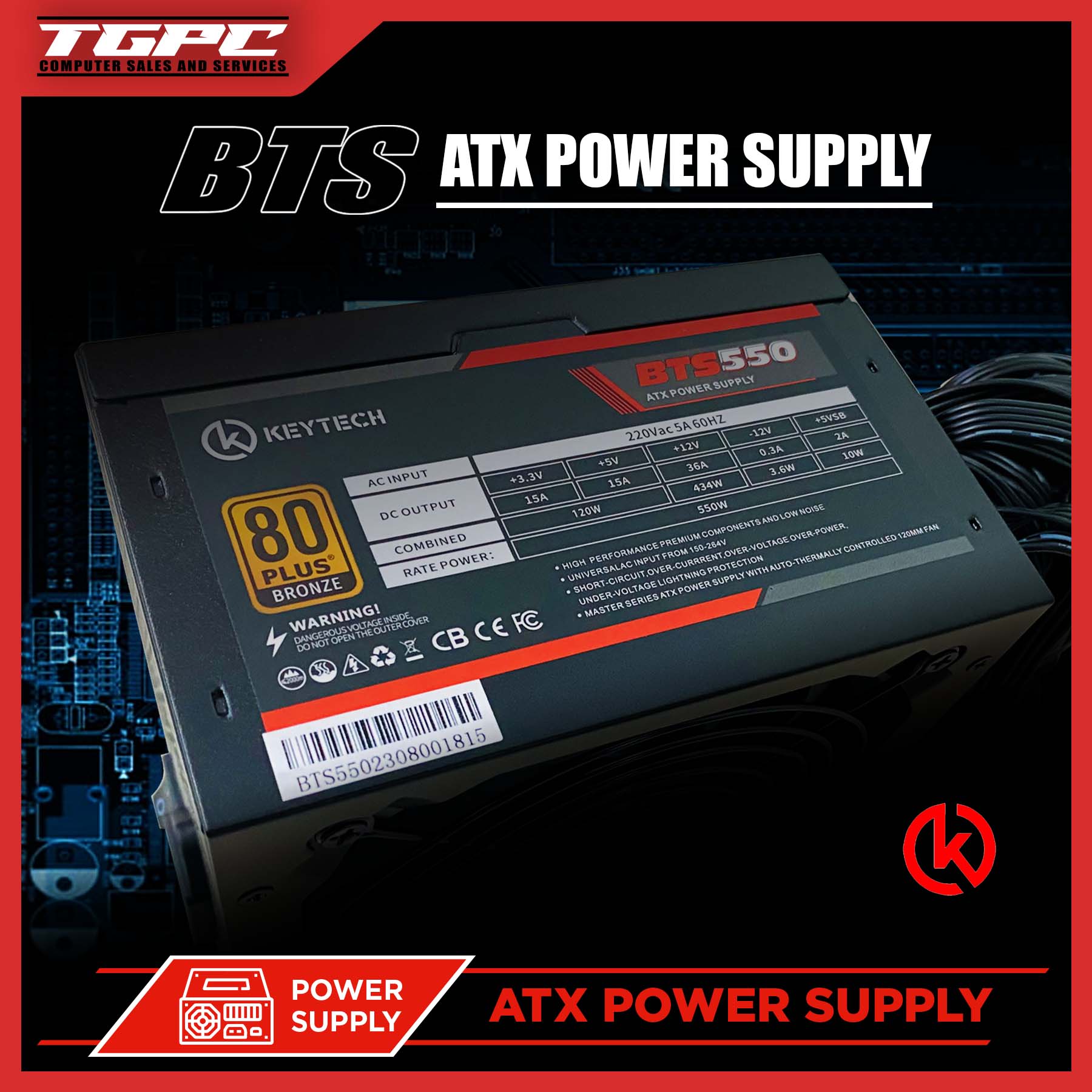 Keytech BTS 550 650 750 Watts ATX Power Supply True Rated 80+ Bronze PSU | Shopee Philippines