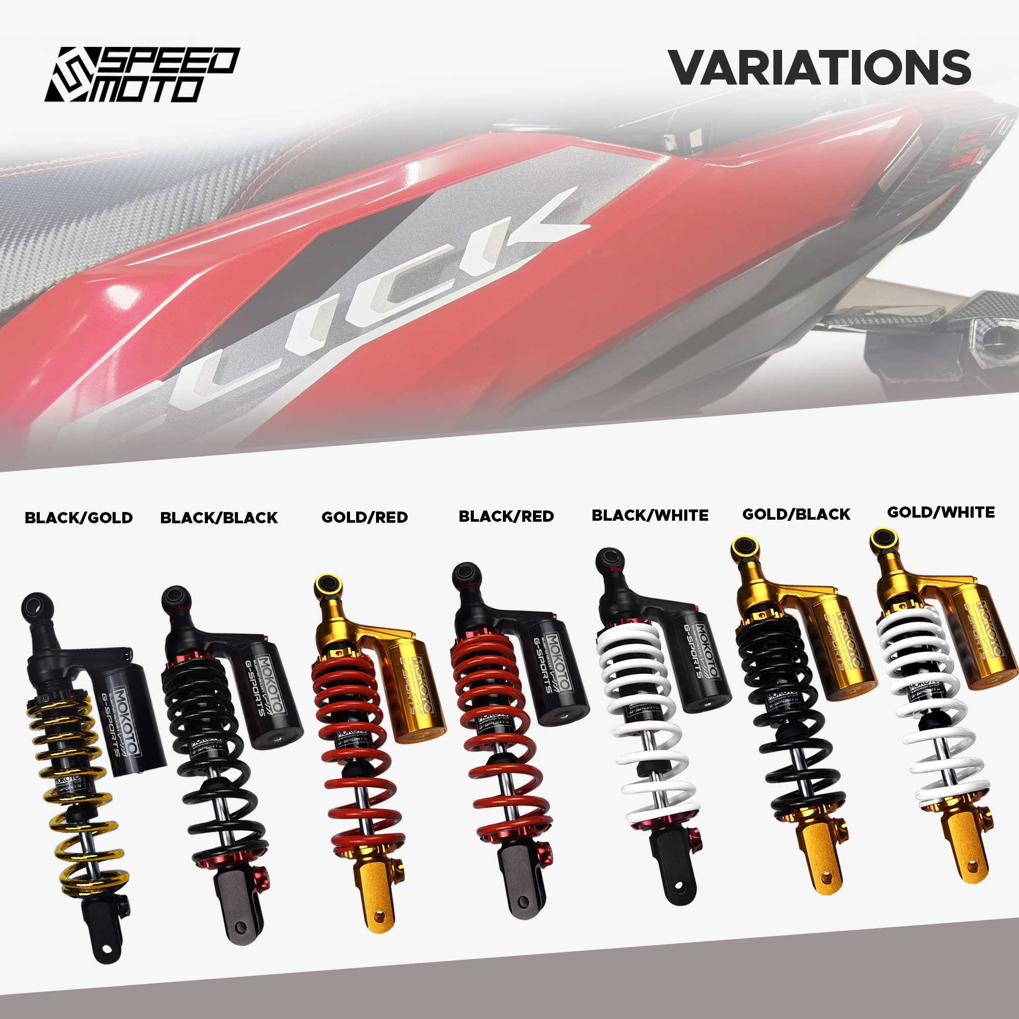 MOKOTO HONDA CLICK V1 V2 V3 REAR SHOCK GAS ABSORBER W/ BASO 330MM GOLD ...