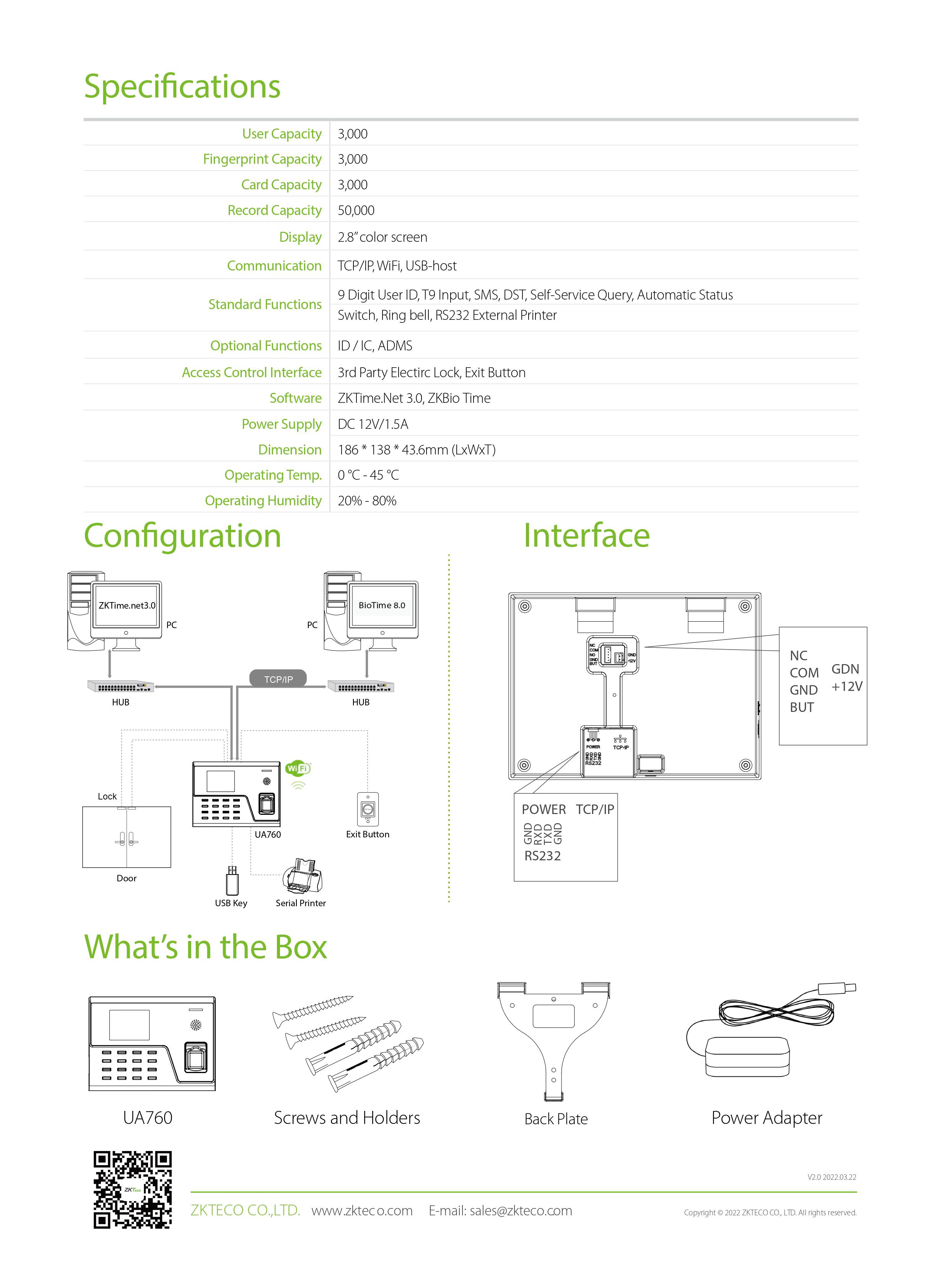 ZKTeco UA760/ID/WIFI/ADMS Time And Attendance Access Control Color ...