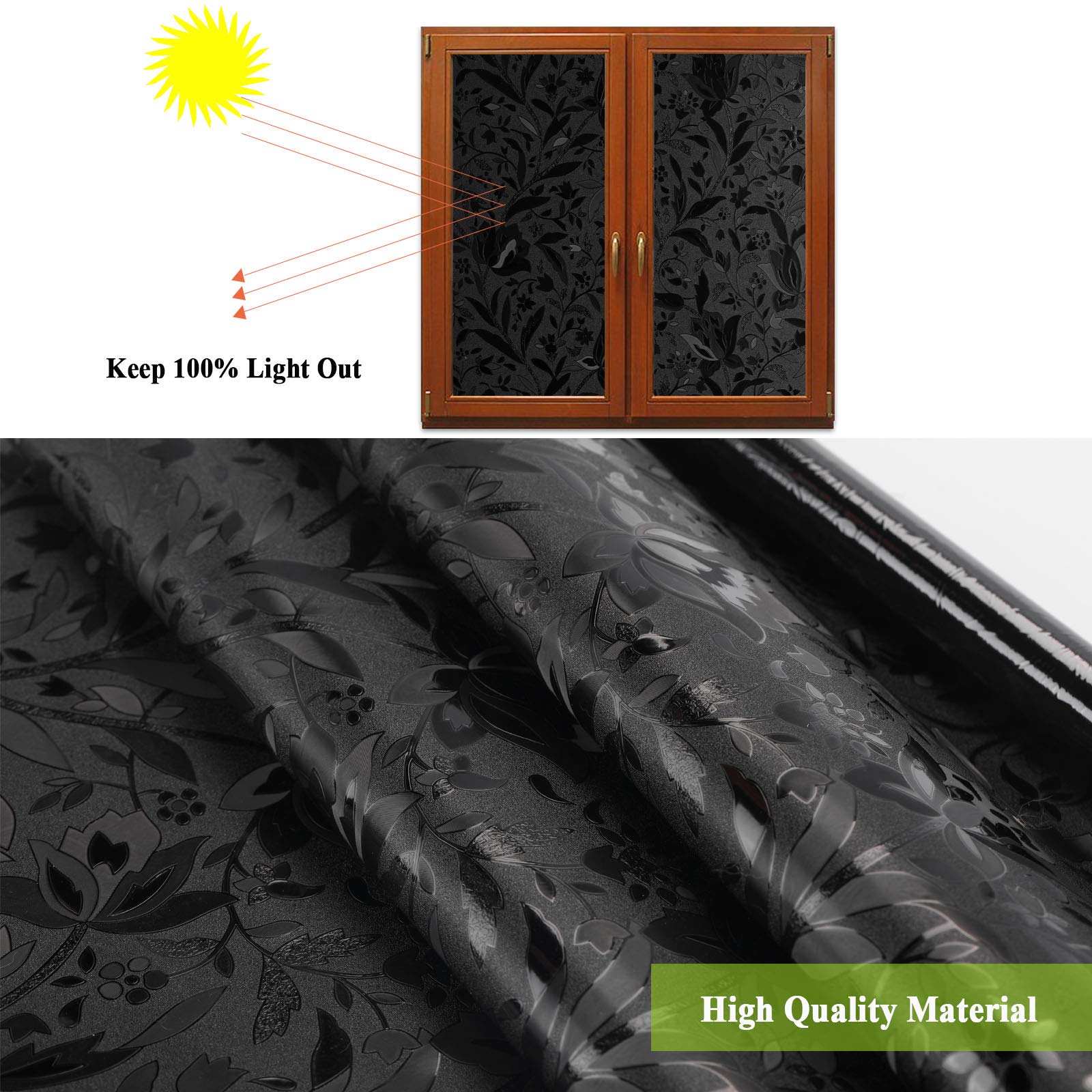(45cm*200cm) Window Privacy Film Blackout Window Film,100% Light ...