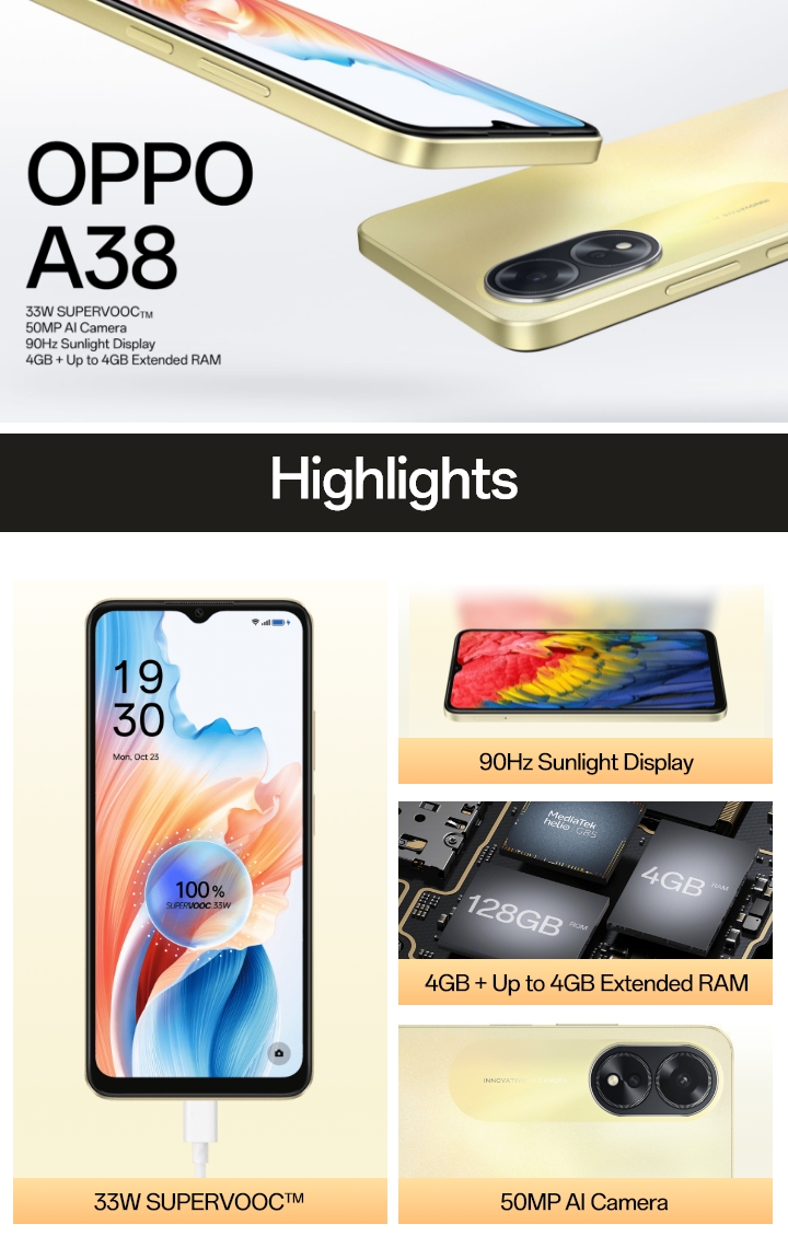 [LIMITED STOCKS LEFT] OPPO A38 Smartphone | 33W SuperVOOC + 5000mAh ...