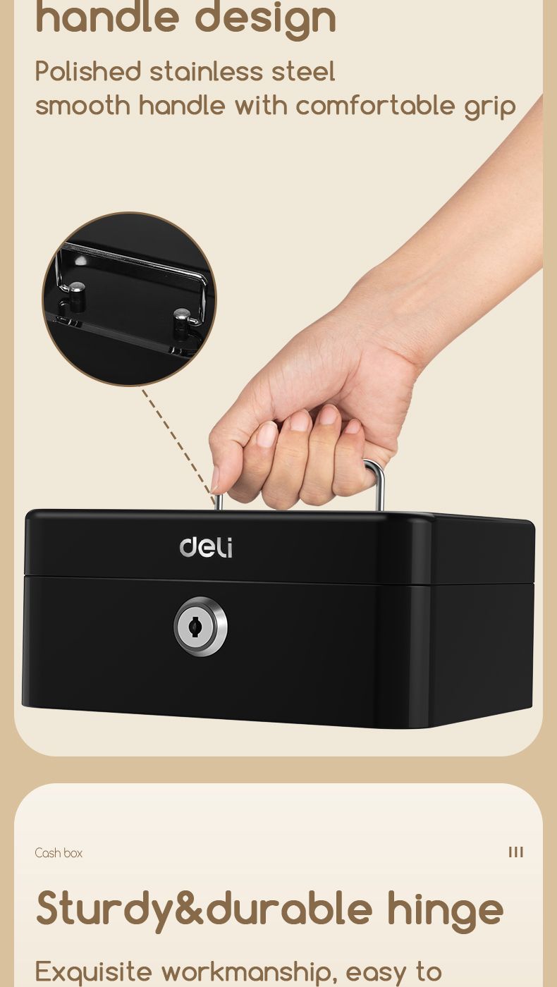 Deli Cash Box With Lock Portable Safety Cash Coin Money Box Security ...