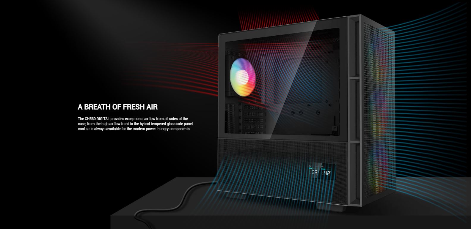 DeepCool CH560 Digital ATX Airflow case, Dual Status Display, 3X Pre ...