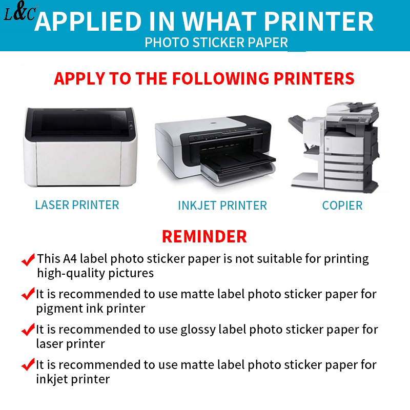 L&C Photo Sticker Paper Glossy Photo Paper 135Gsm 3R 4R 5R A4 Size 20 ...