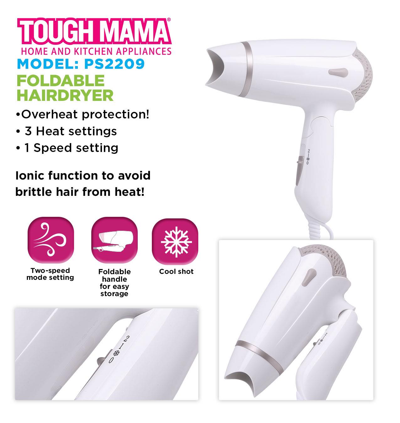 Tough Mama PS2209 Hair Dryer/Blower New Design Foldable White/Beige ...