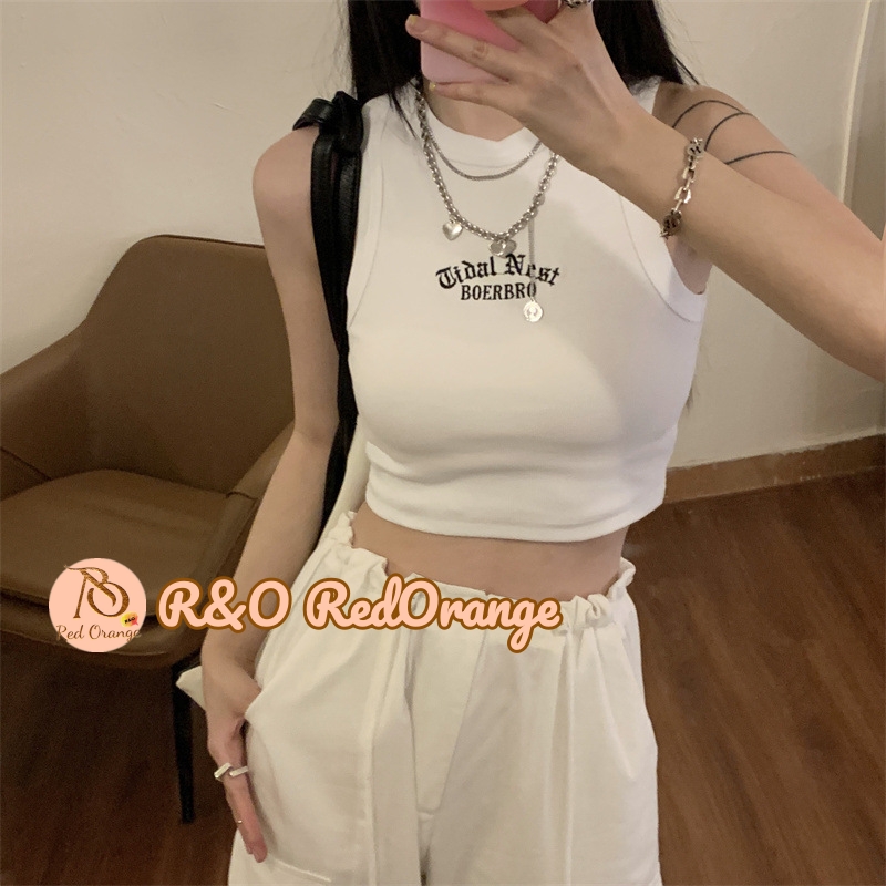 R&O Racer Back Crop Top for Women embroidered Knitted Korean Trendy ...