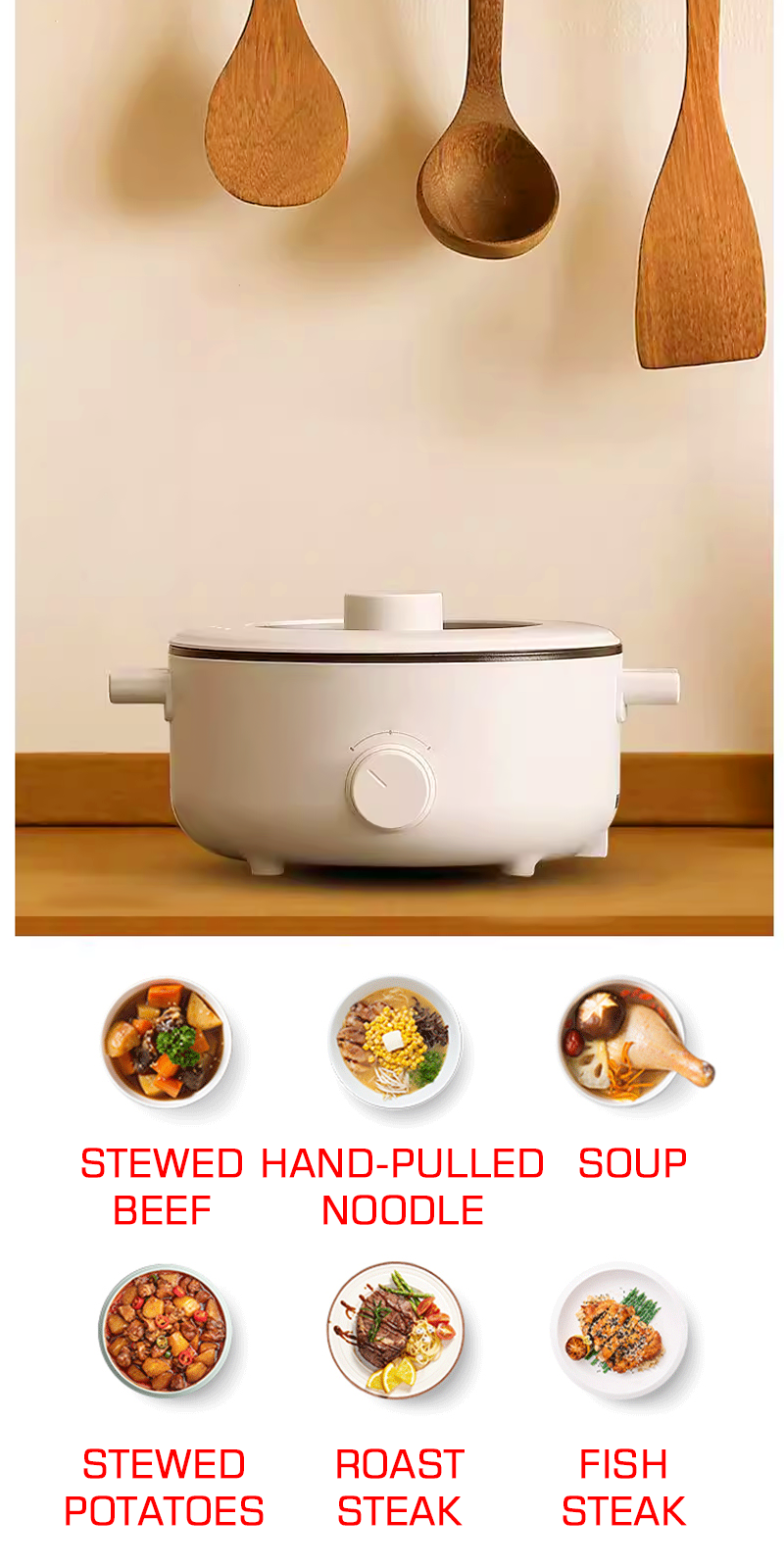 Electric Multi Cooker Pot Non-Stick Round Skillet Home 3L Fast Heating ...
