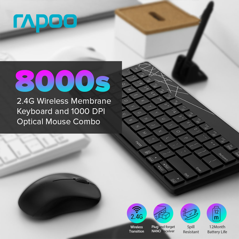 Rapoo 8000S 2.4GHz Wireless Keyboard and Mouse Set Slim And Portable ...