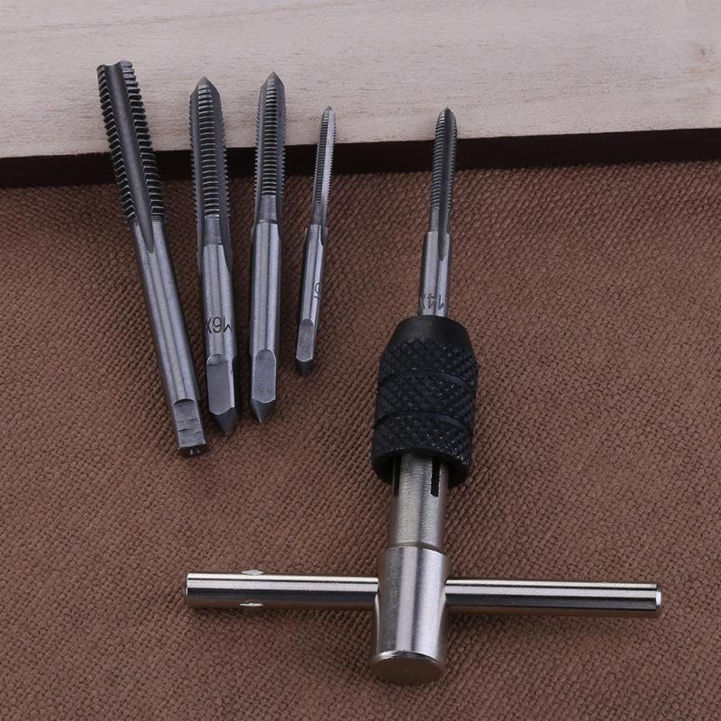9Pcs Adjustable T-Handle Ratchet Tap Holder Wrench Tool Set with M3-M6 Screw Thread Metric Plug ...