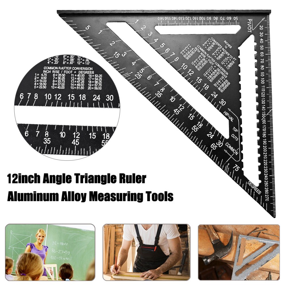 12Inch Aluminum Alloy Metric Triangle Ruler Angle Protractor Speed ...