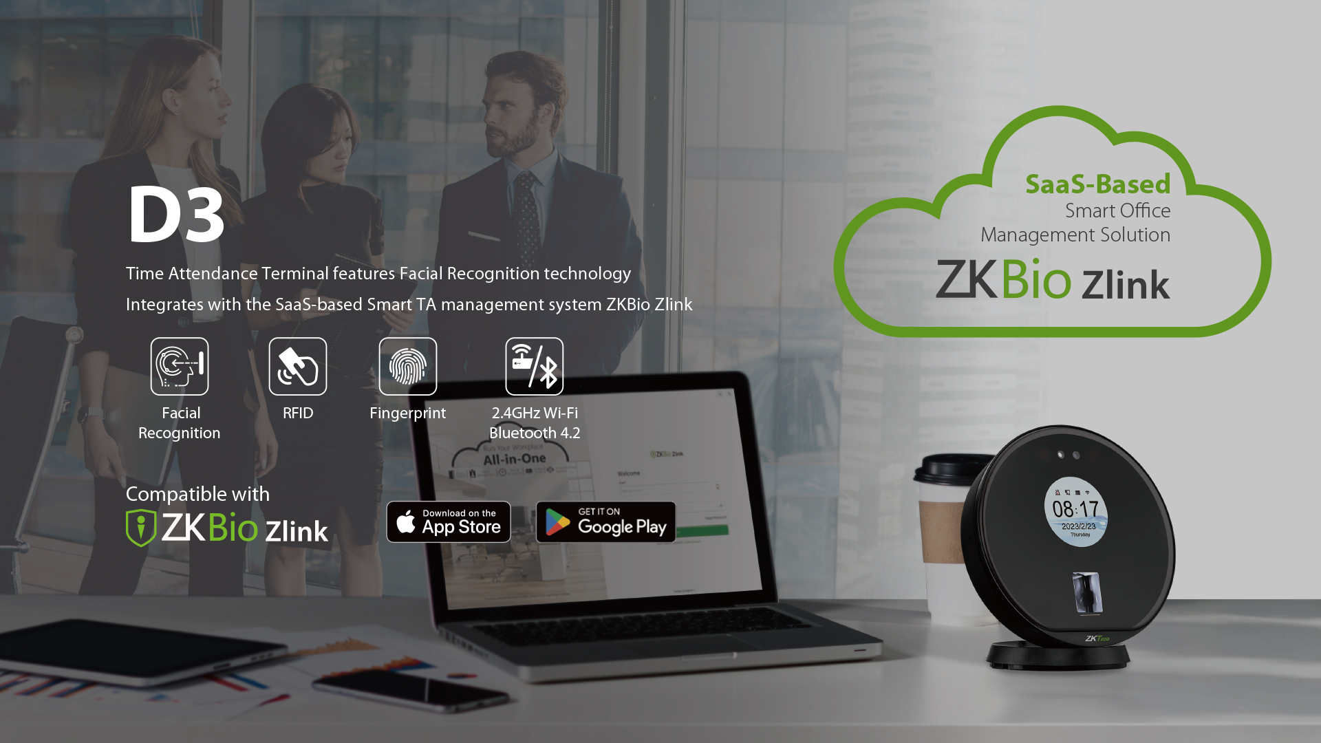 ZKTeco D3 Remote Cloud Time Attendance Machine Face Finger Time Clock ...