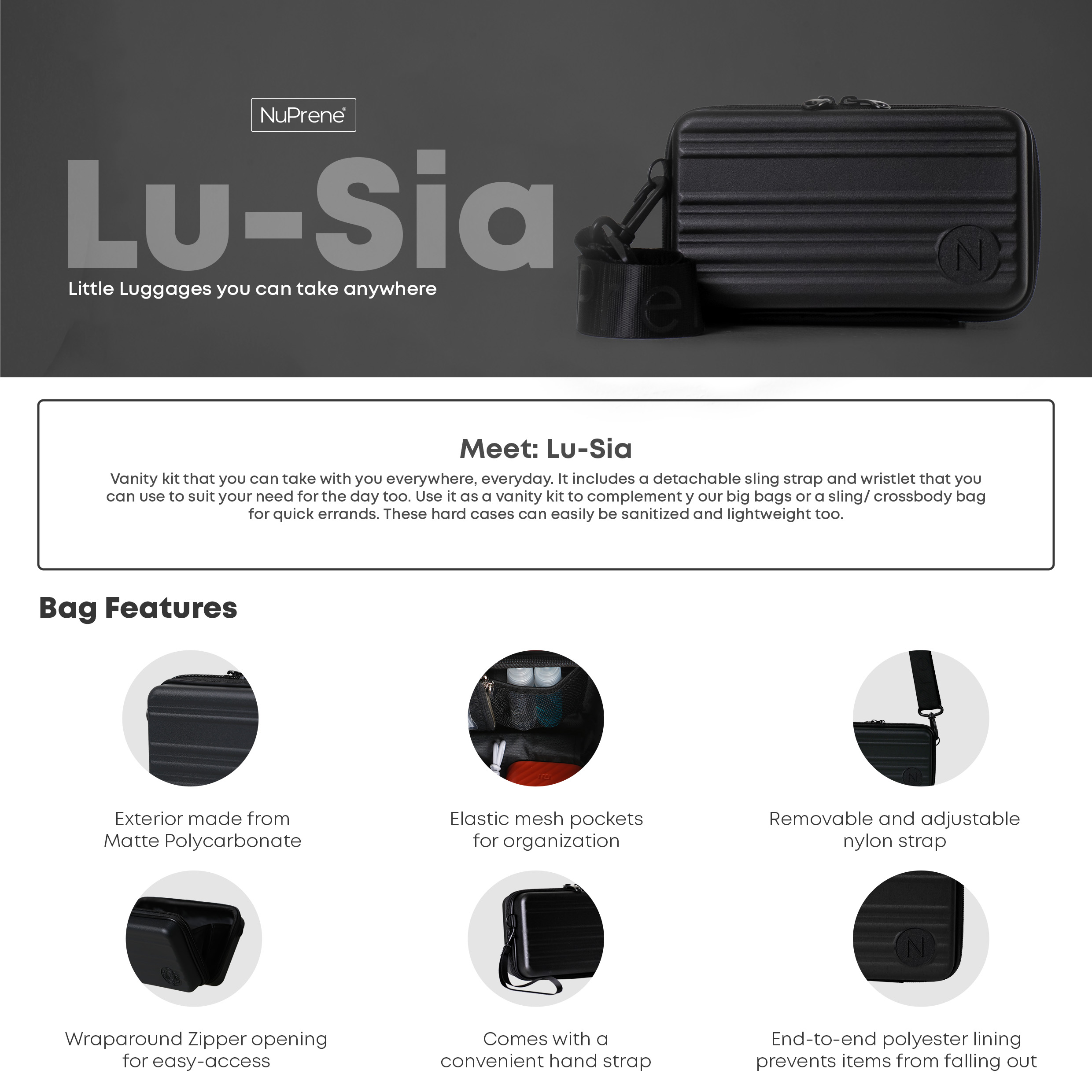 NuPrene - The Lu-Sia Bag - Compact Mini Travel Bag in Black - With ...