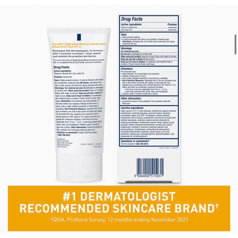 KanyeHB＆CeraVe Hydrating Mineral Sunscreen Broad Spectrum SPF50 30 Face ...