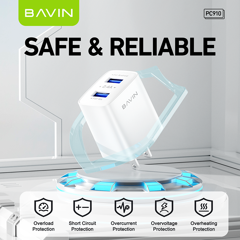 BAVIN PC910 / PC895 2.4A Quick Charging USB Port Wall Charger w/ 1 Meter Cable for Micro/Type-C ...