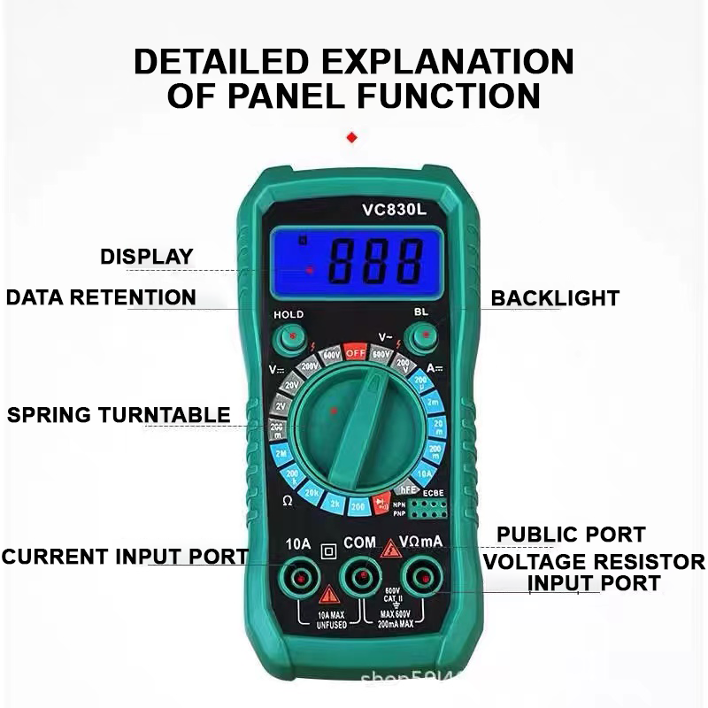 Digital Multimeter VC830L Digital Multifunction Multimeter AC & DC 10A ...