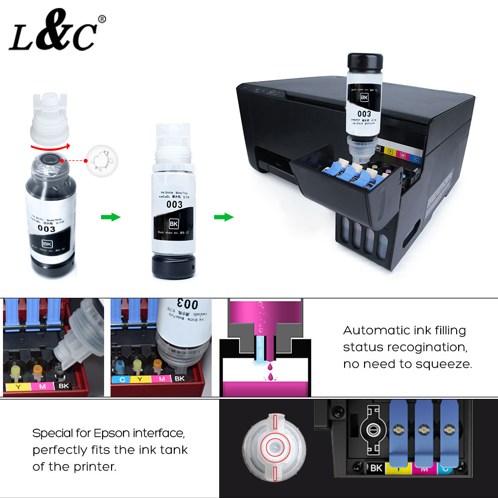 L&C 003 Ink Refill ink Dye Ink For Inkjet Printer L3110 L3116 L3210 ...