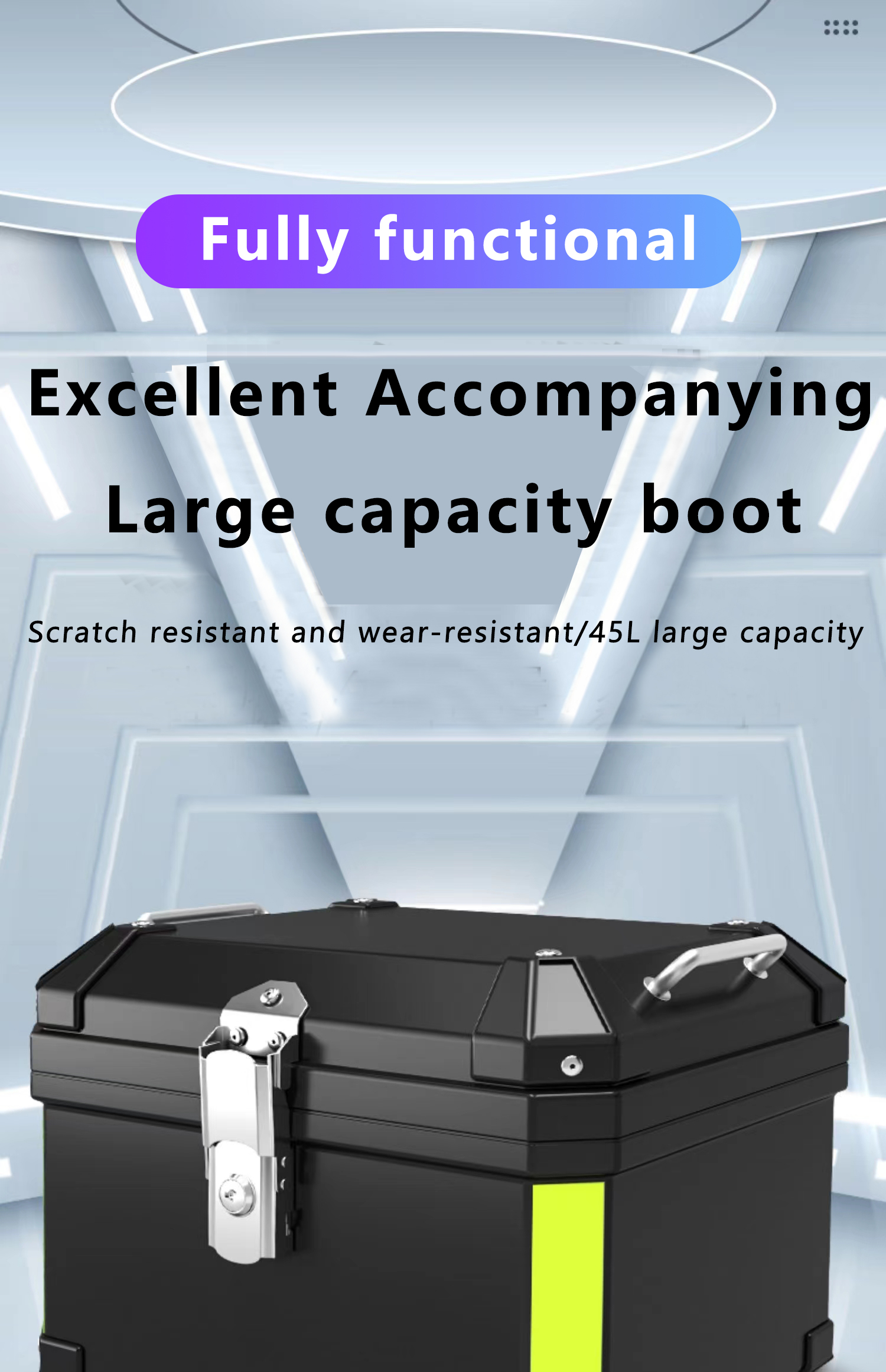 Motorcycle aluminum top box 45L black top box with backrest Universal ...