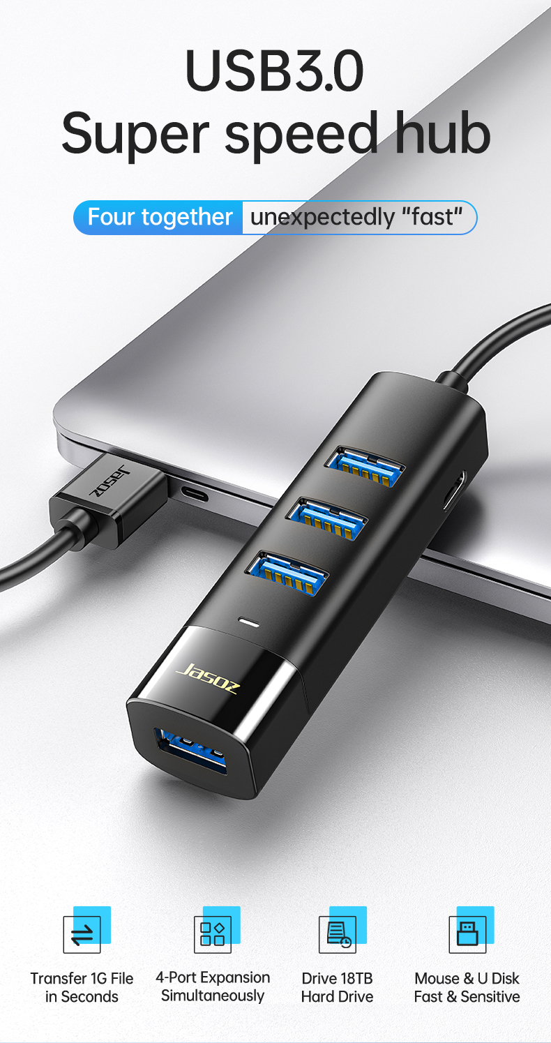 Jasoz USB 3.0 HUB 4 Port OTG Splitter Adapter Printer Multi Expander ...