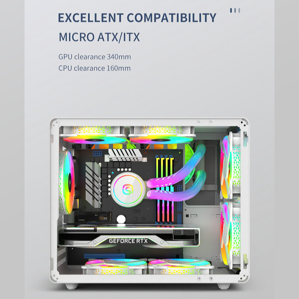 EasyPC| YGT V300 MAtx Tempered Glass PC Case gaming| Black and White ...