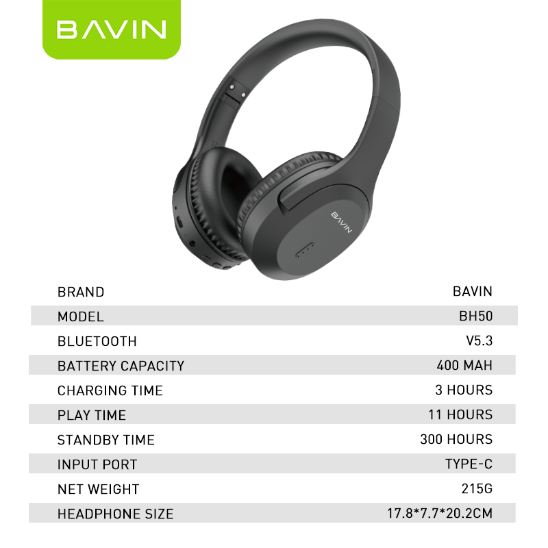 BAVIN BH50 Bluetooth Stereo Audio Sounds Built-In Microphone w/ Long ...