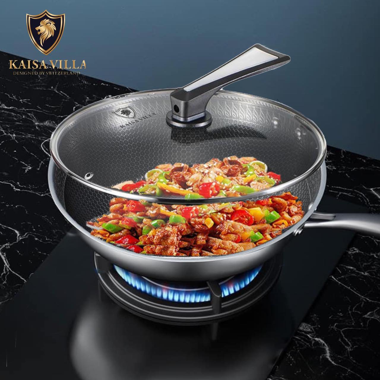 KAISA VILLA pan non stick pan stainless steel wok pan pot with cover ...