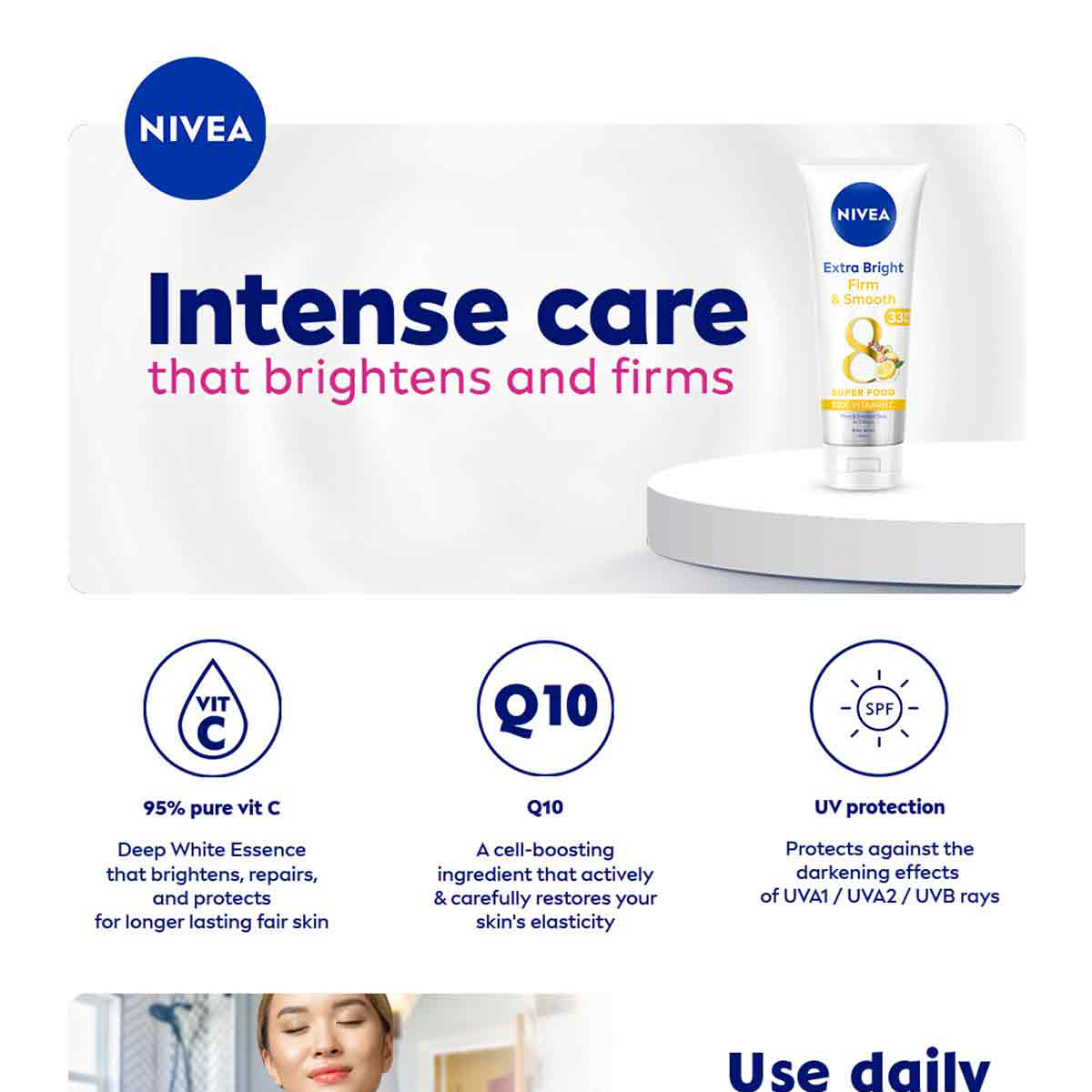 NIVEA Body Serum Extra Bright Firm and Smooth Lotion with SPF 33 PA++ ...