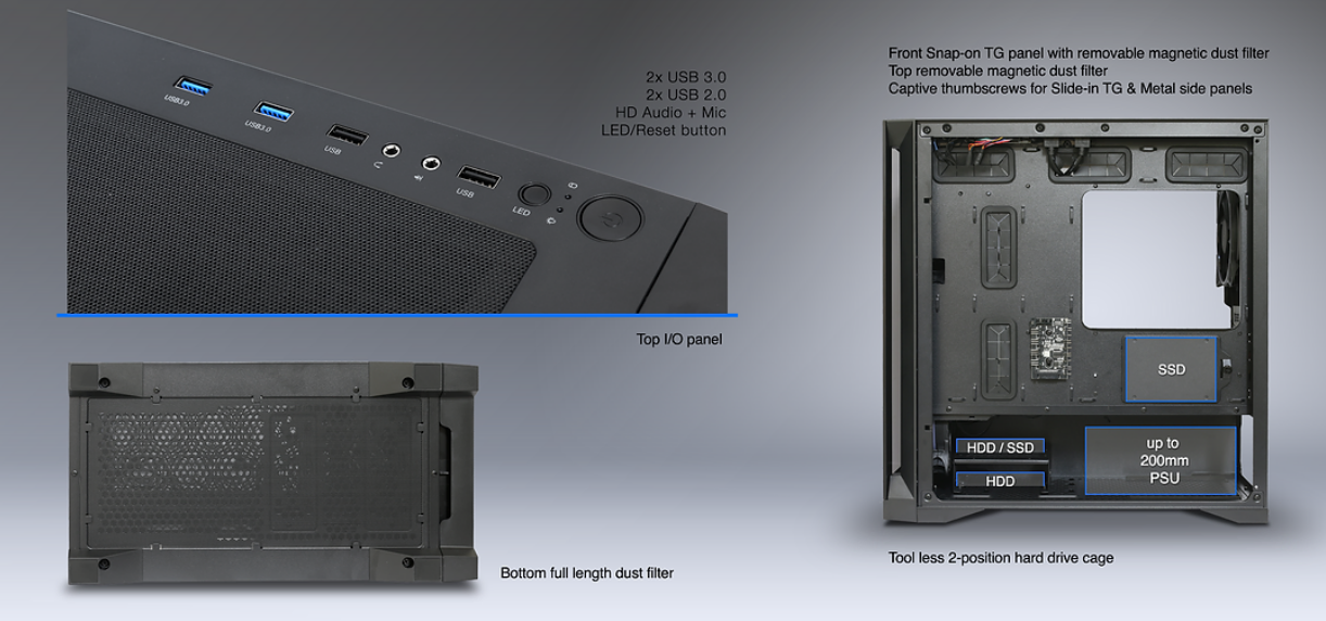 Tecware Vision M 4x 120mm mATX Ring aRGB Fans+ Hubs Casing Black ...