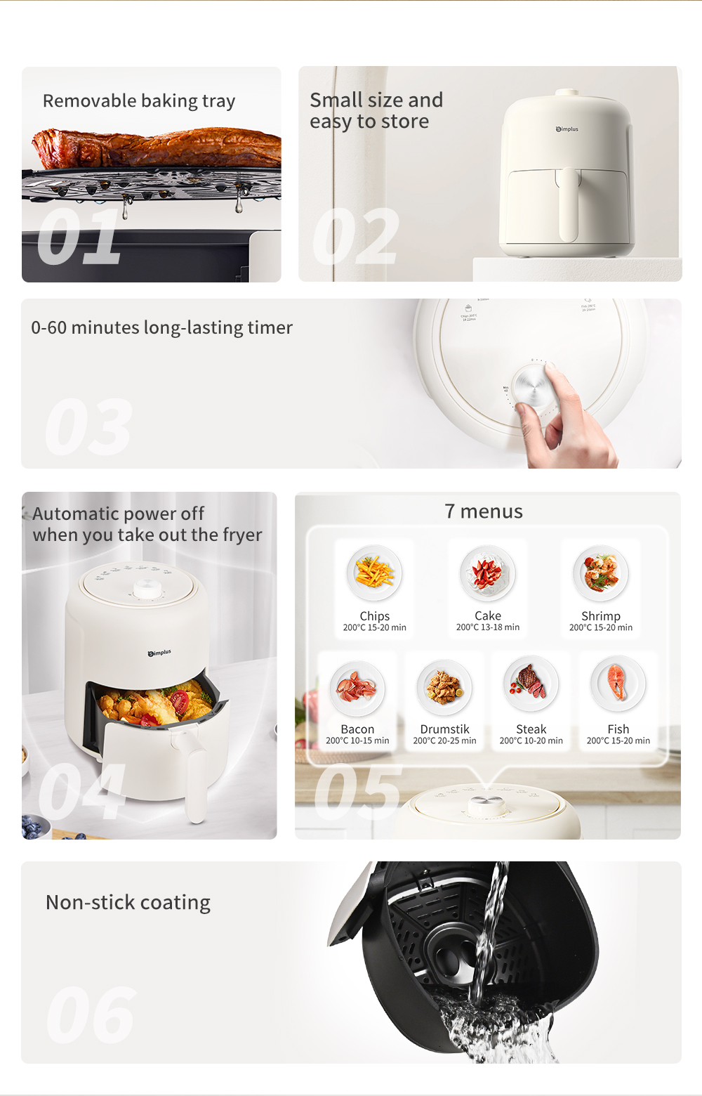 INSSA x Simplus Air Fryer 2.3L Small Capacity Small Size Easy Storage ...