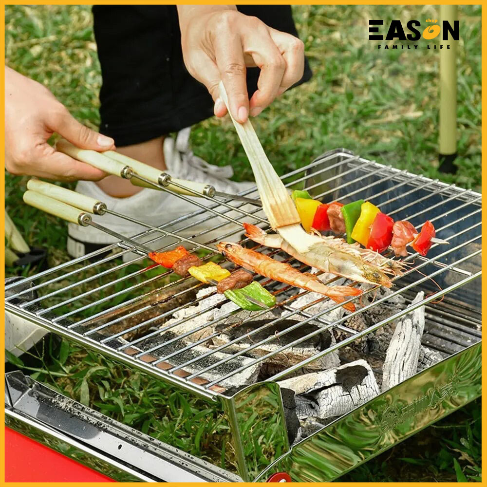 EasonShop COD 10PCS Stainless Steel Barbecue Stick Reusable BBQ Skewers Kebab Iron Stick ...