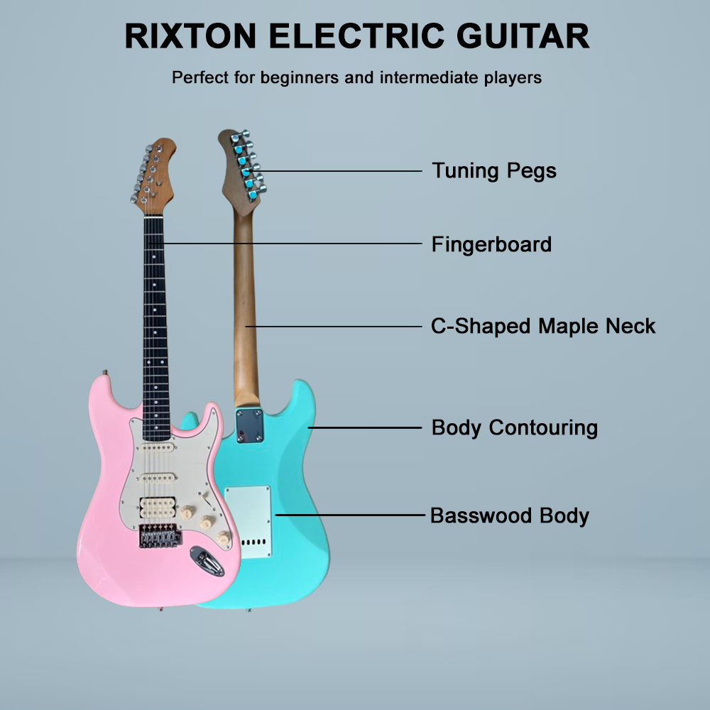 RIXTON Electric Guitar Complete Set with Bag, Tuner, Cable, Guitar Pick ...