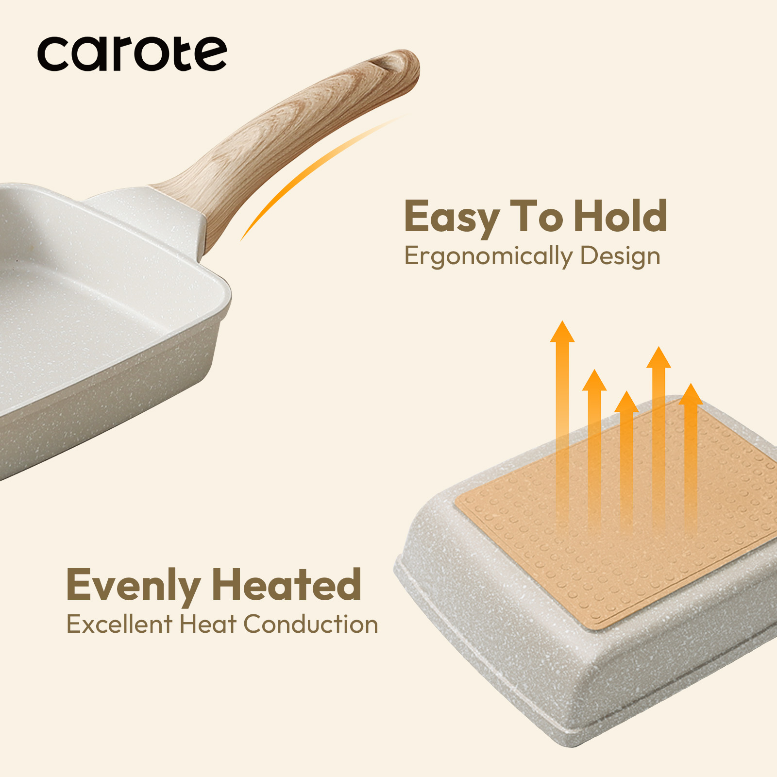 CAROTE Carote Frying Pan Set, 3 Piece, Single Handed Pot, Includes Lid ...
