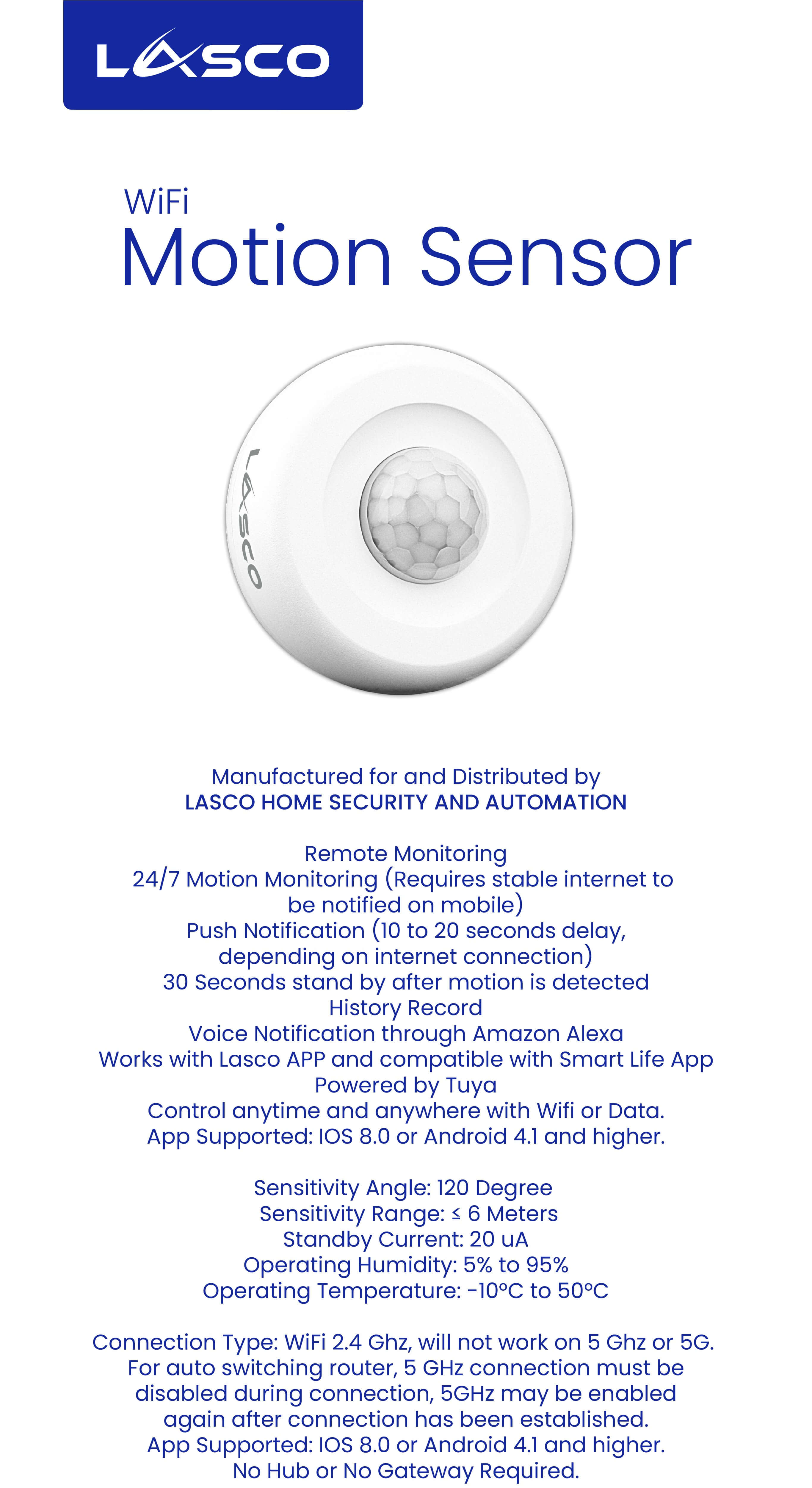 Lasco Smart Wi-Fi Motion Sensor - PIR Motion Detector Notifies and ...