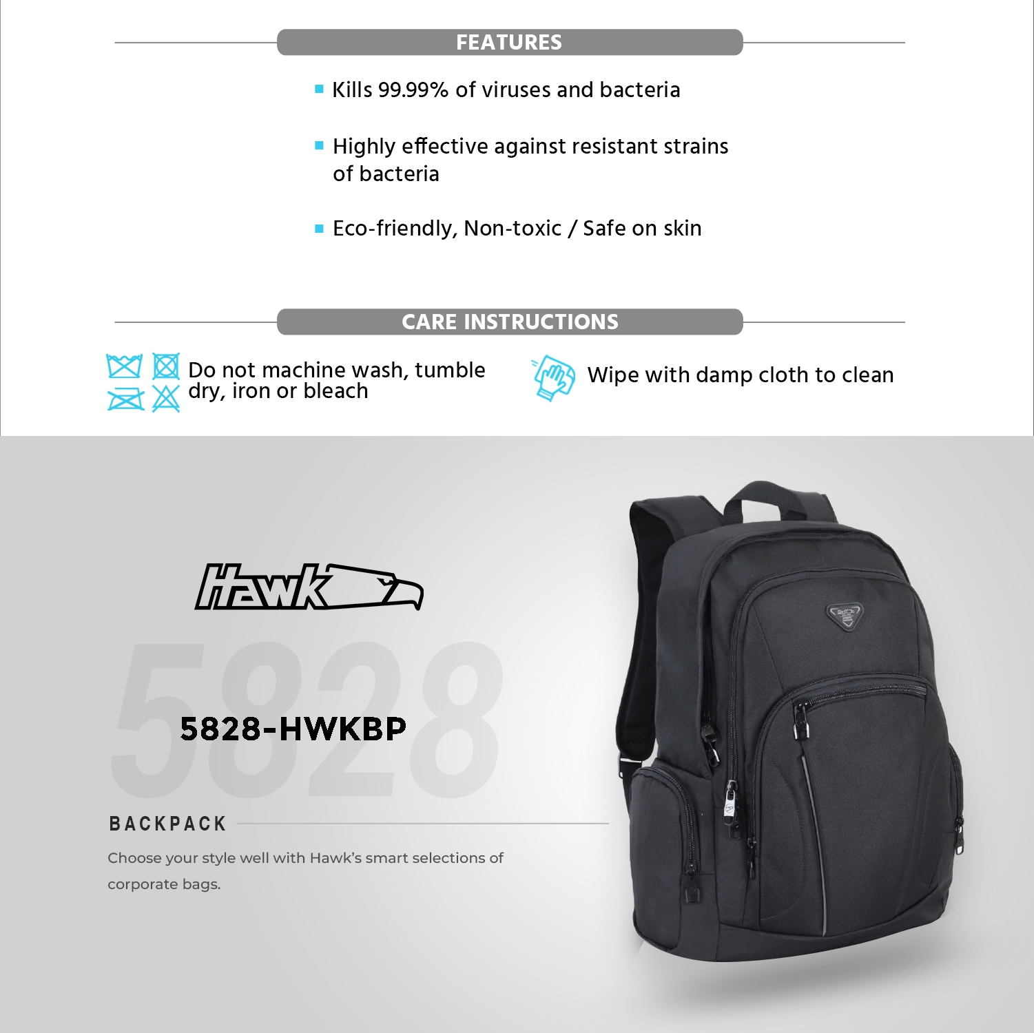 Hawk 5828 Corporate Backpack with VIRUPRO Anti-Microbial Protection ...