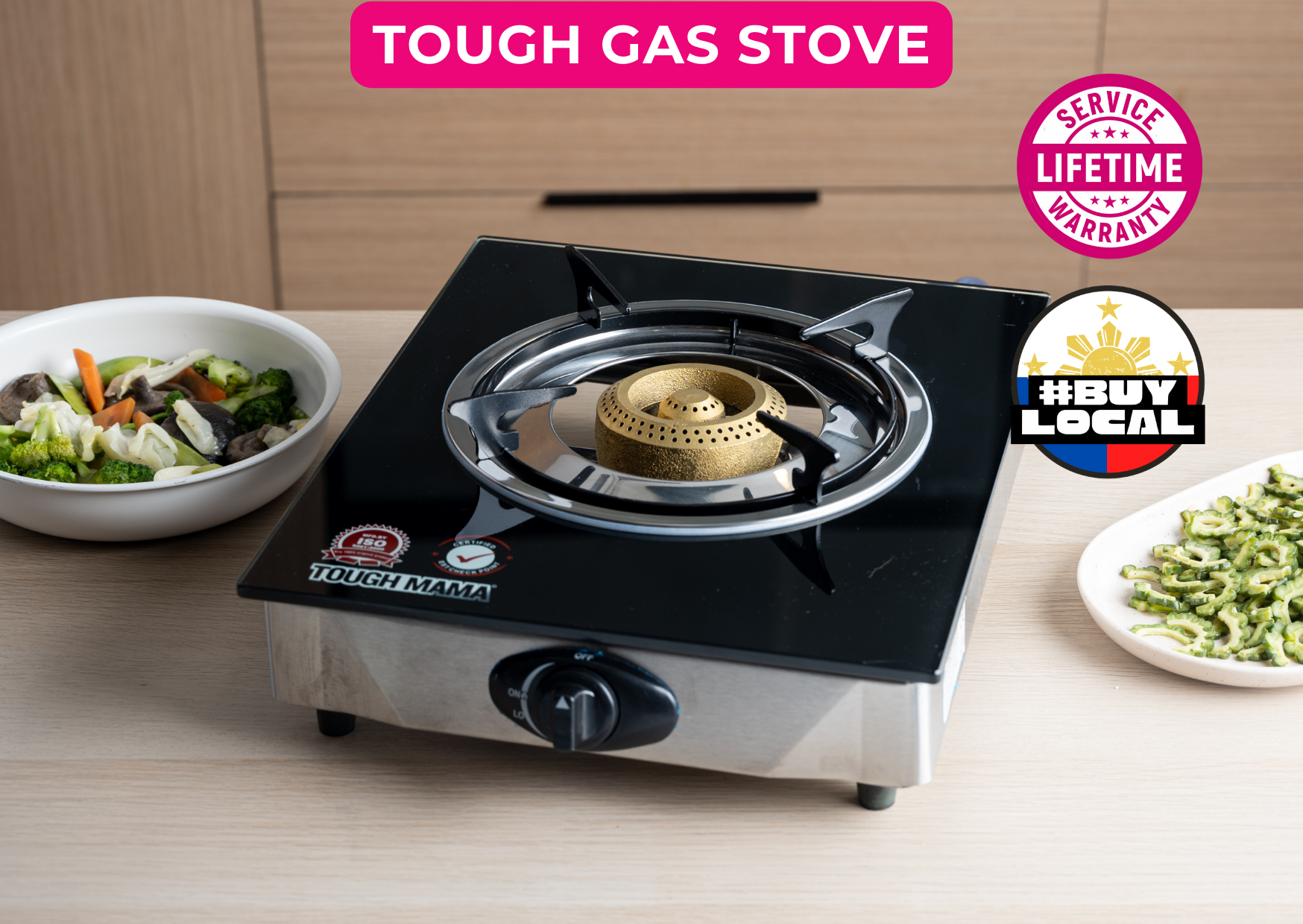 Tough Mama Black Glass Hob Single Burner Gas Stove Auto Ignition ...