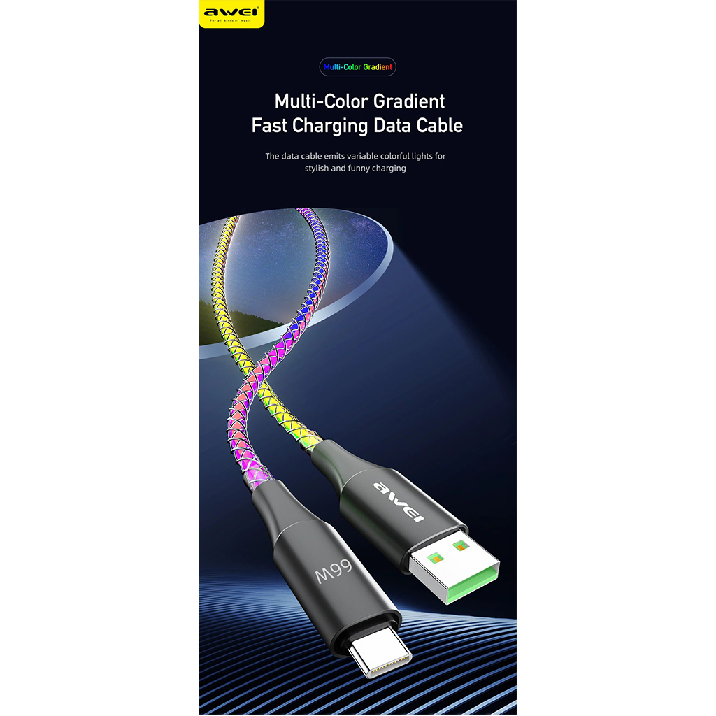 Awei CL-127T 100cm 66W Fast Charging Type-C Quick Charge Data Sync ...