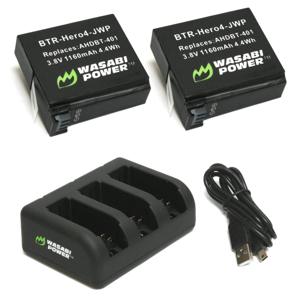 Wasabi Power 1160mAh 2pcs Battery & Triple Charger Kit for GoPro HERO4 ...