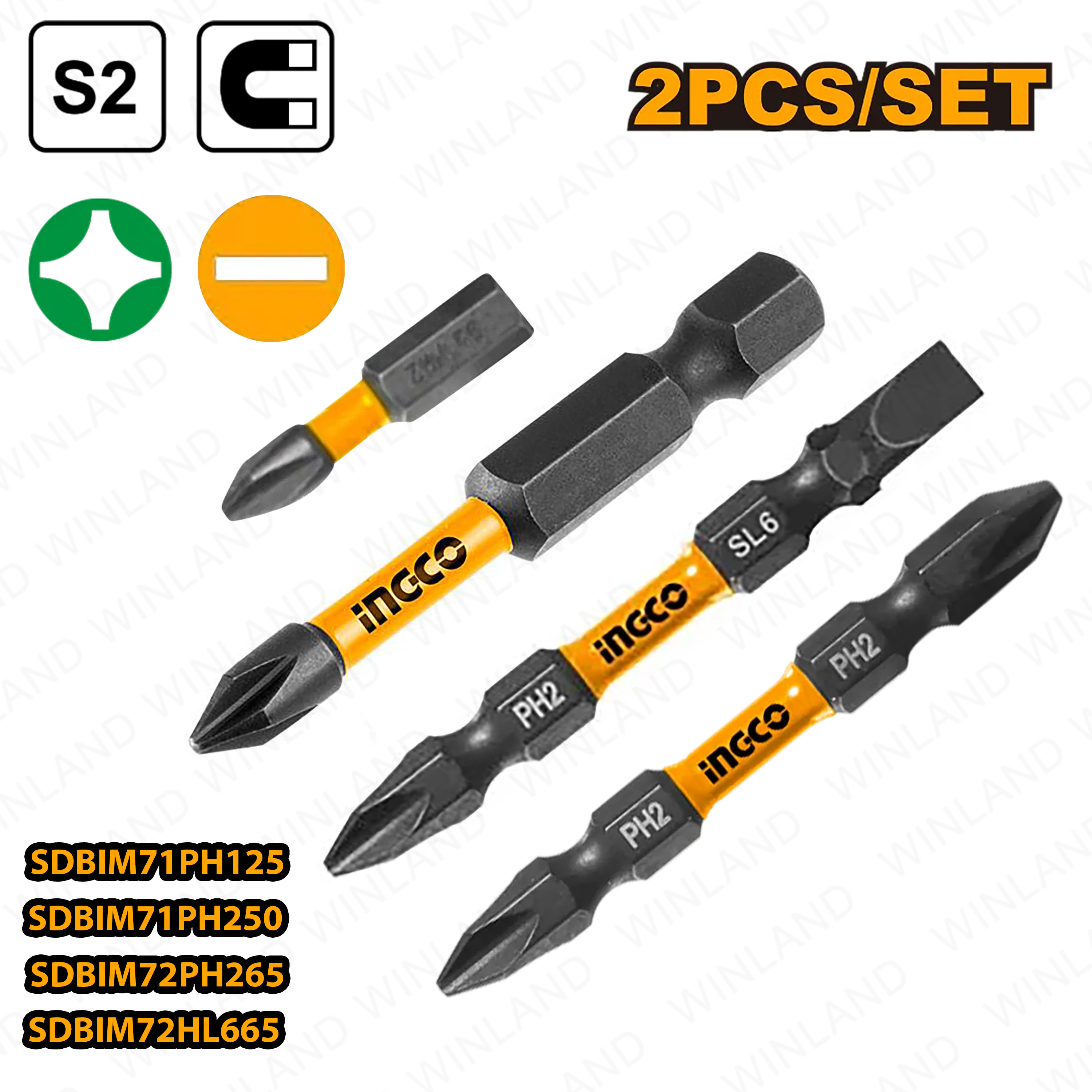 Ingco by Winland Impact Screwdriver Bits PH1,25mm to PH2+SL6,65mm Sold ...