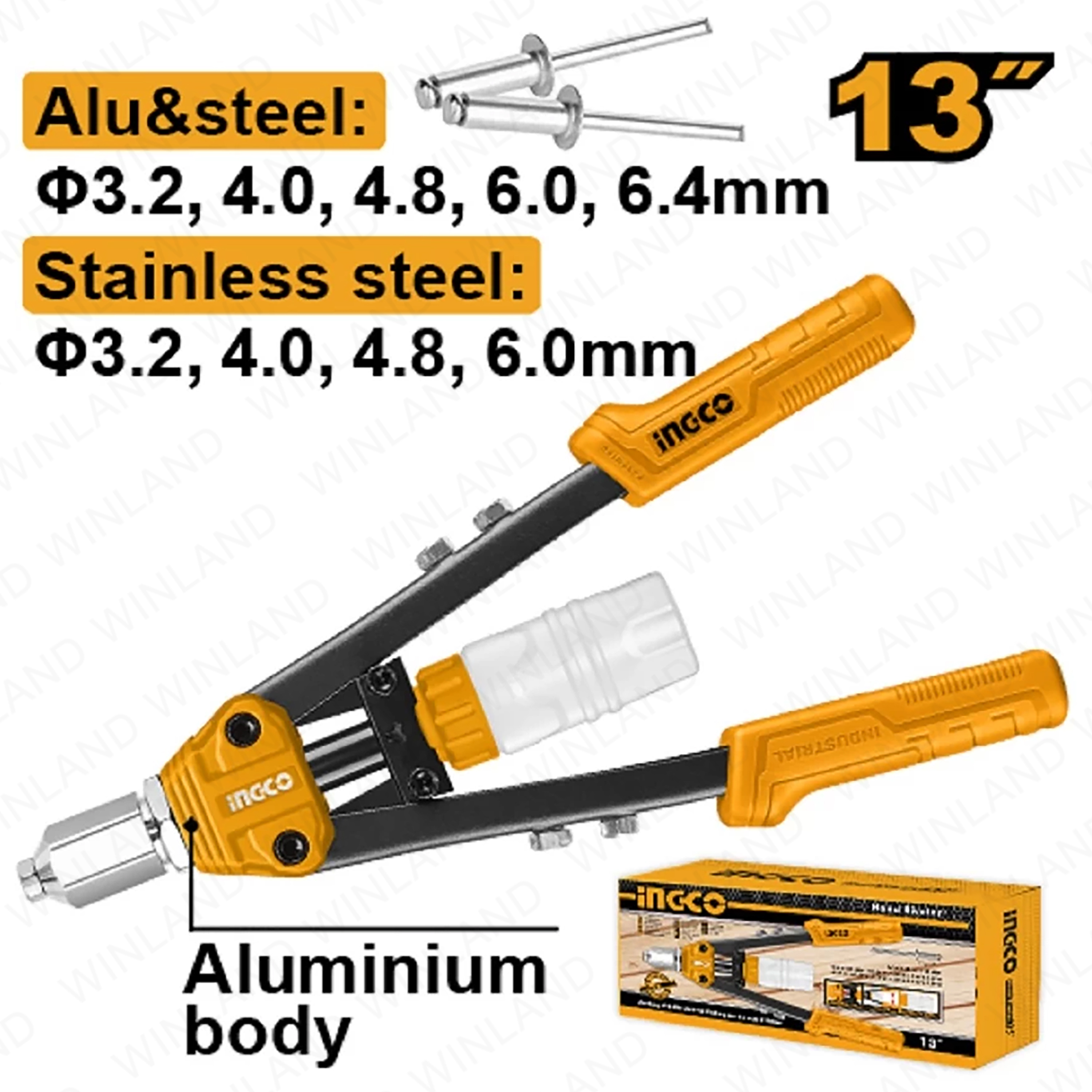 Ingco by Winland 13 inches Hand Riveter Aluminum Steel Rivet HR131 ING ...