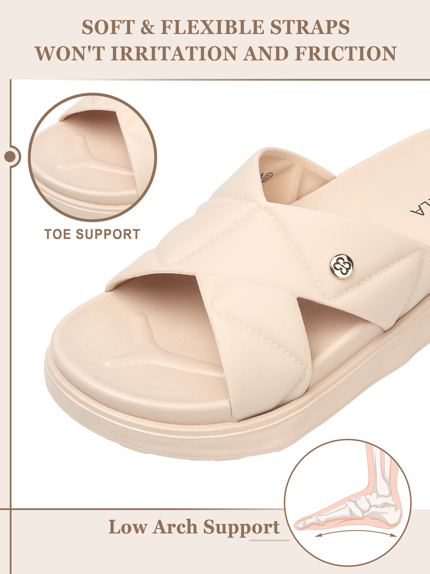 MICHAELA Quilted Crossover Slides Comfy Lightweight Upgrade Anti-Slip ...