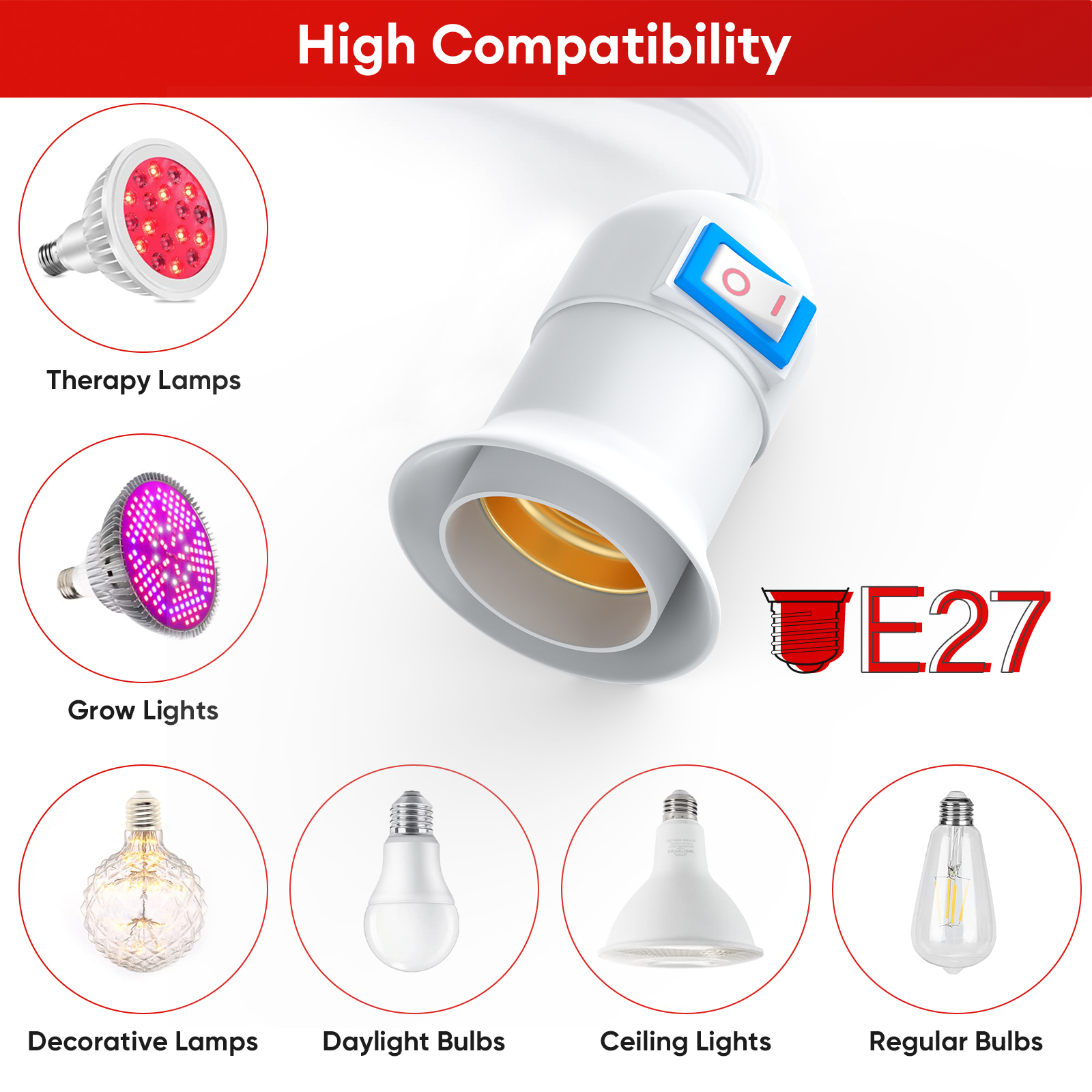 Mitsushi 2M/3M/5M/8M/10M LED Light Bulb Extension Socket E27 bulb lamp ...